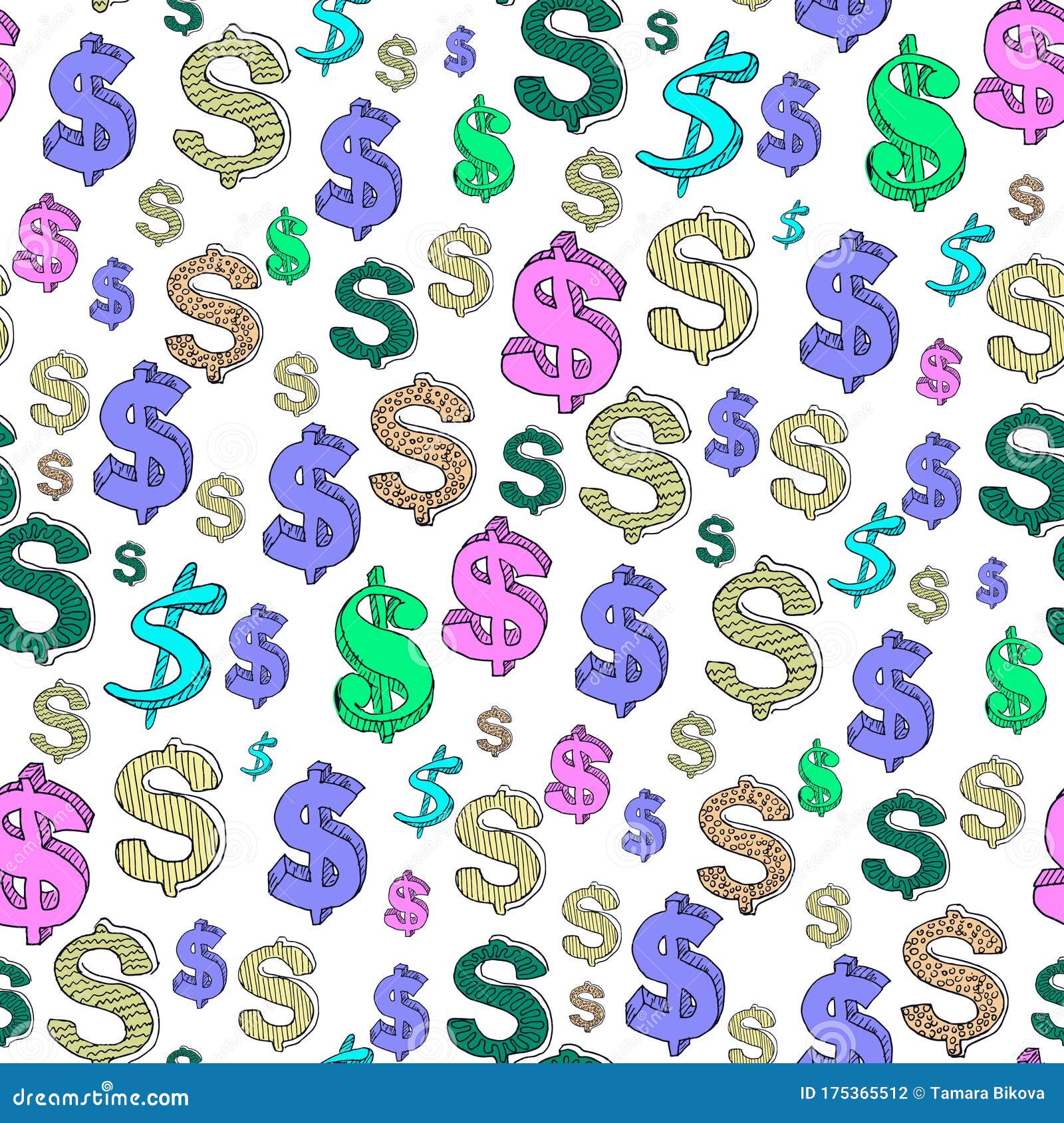 Seamless Pattern Hand Drawncolorful Dollar Stock Illustration ...