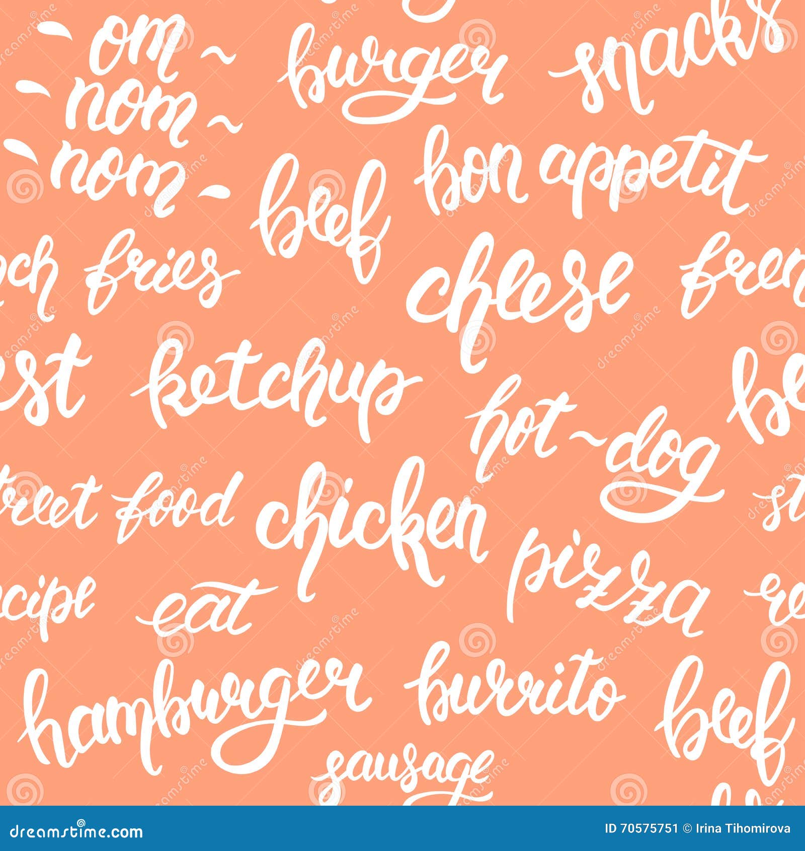 Seamless Pattern with Hand Lettering Set of Words for Fast Food. Vector ...