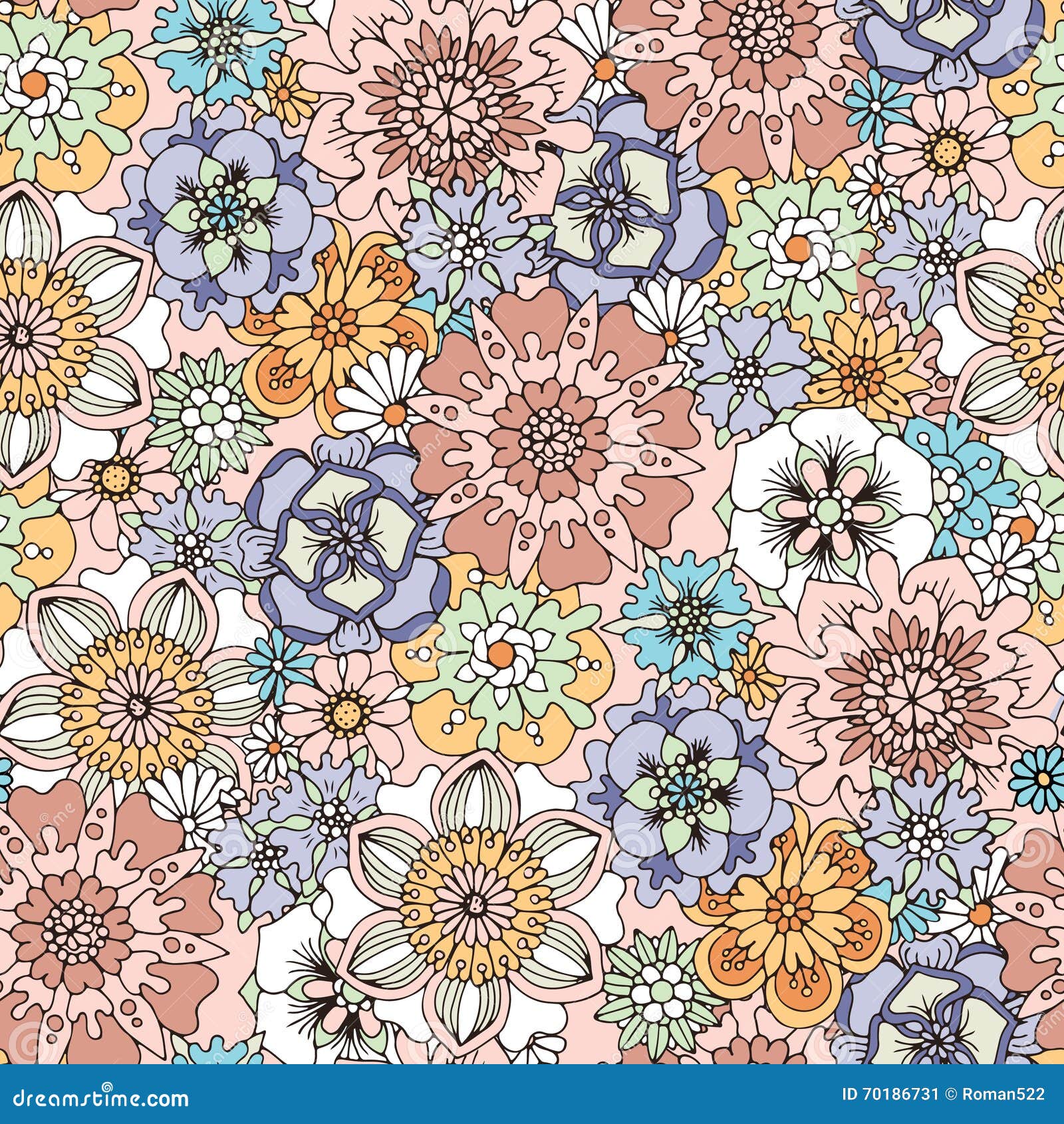 Seamless Pattern with Hand-painted Flowers. Stock Vector - Illustration ...