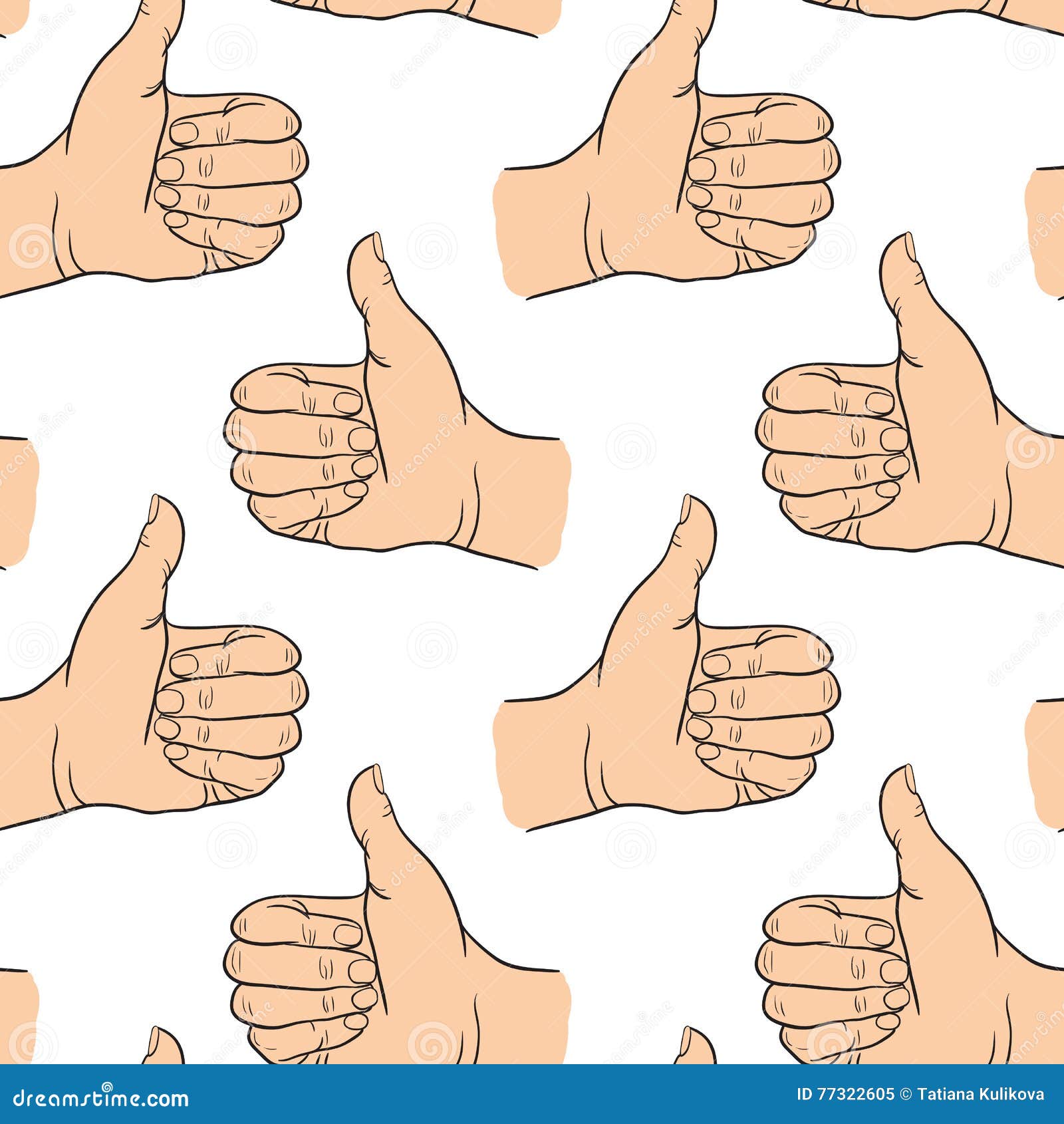 Seamless Pattern Hand Showing Symbol Like. Making Thumb Up Gesture ...