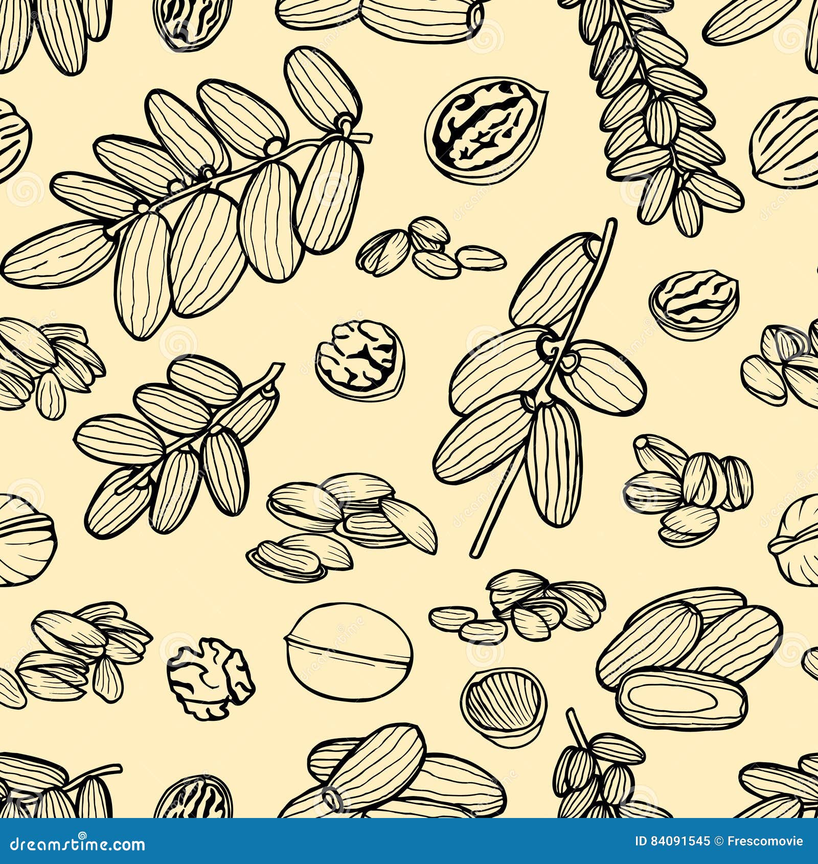 Seamless Pattern Hand Sketched Nuts Stock Vector - Illustration of ...