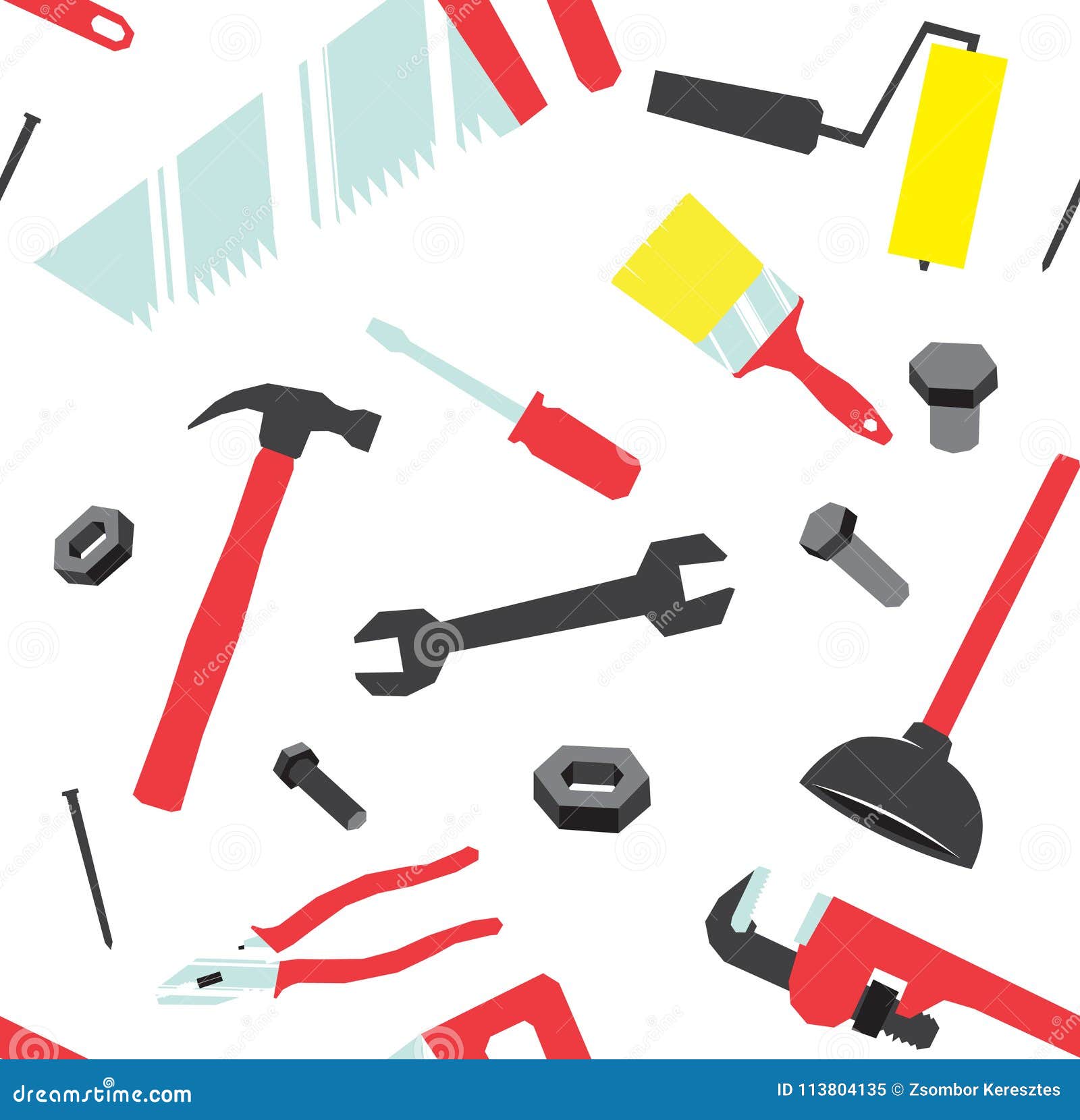 Seamless Pattern of Hand Tools Stock Vector - Illustration of plunger ...