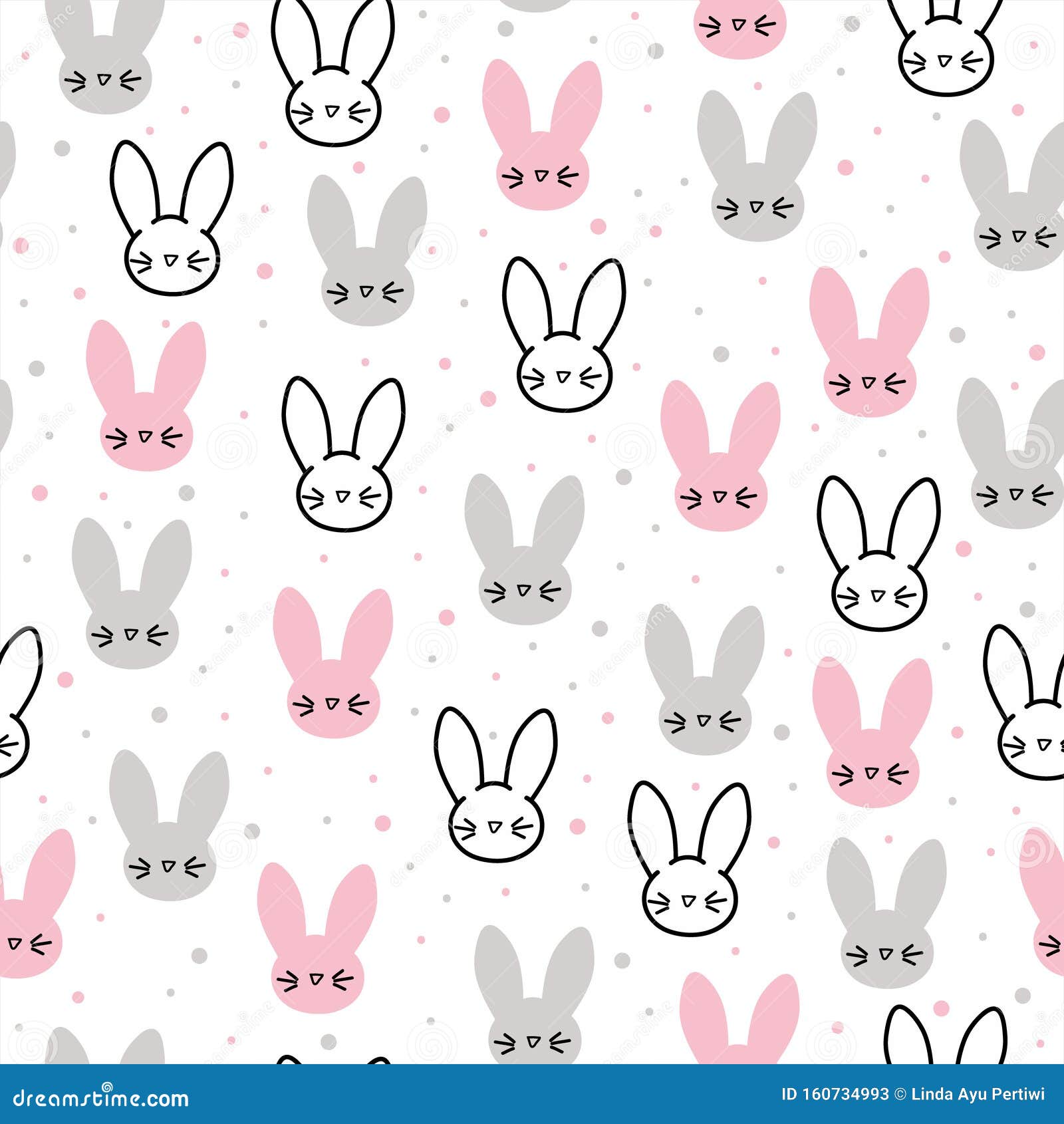 Seamless Pattern Handdrawn Cute Bunnys Head Stock Vector - Illustration ...