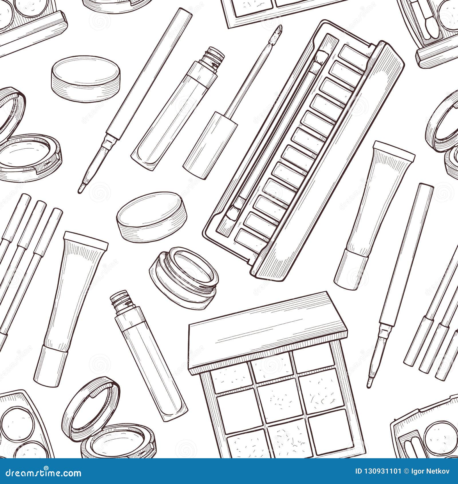 Seamless Pattern of Sketch Set Makeup Products Stock Vector ...