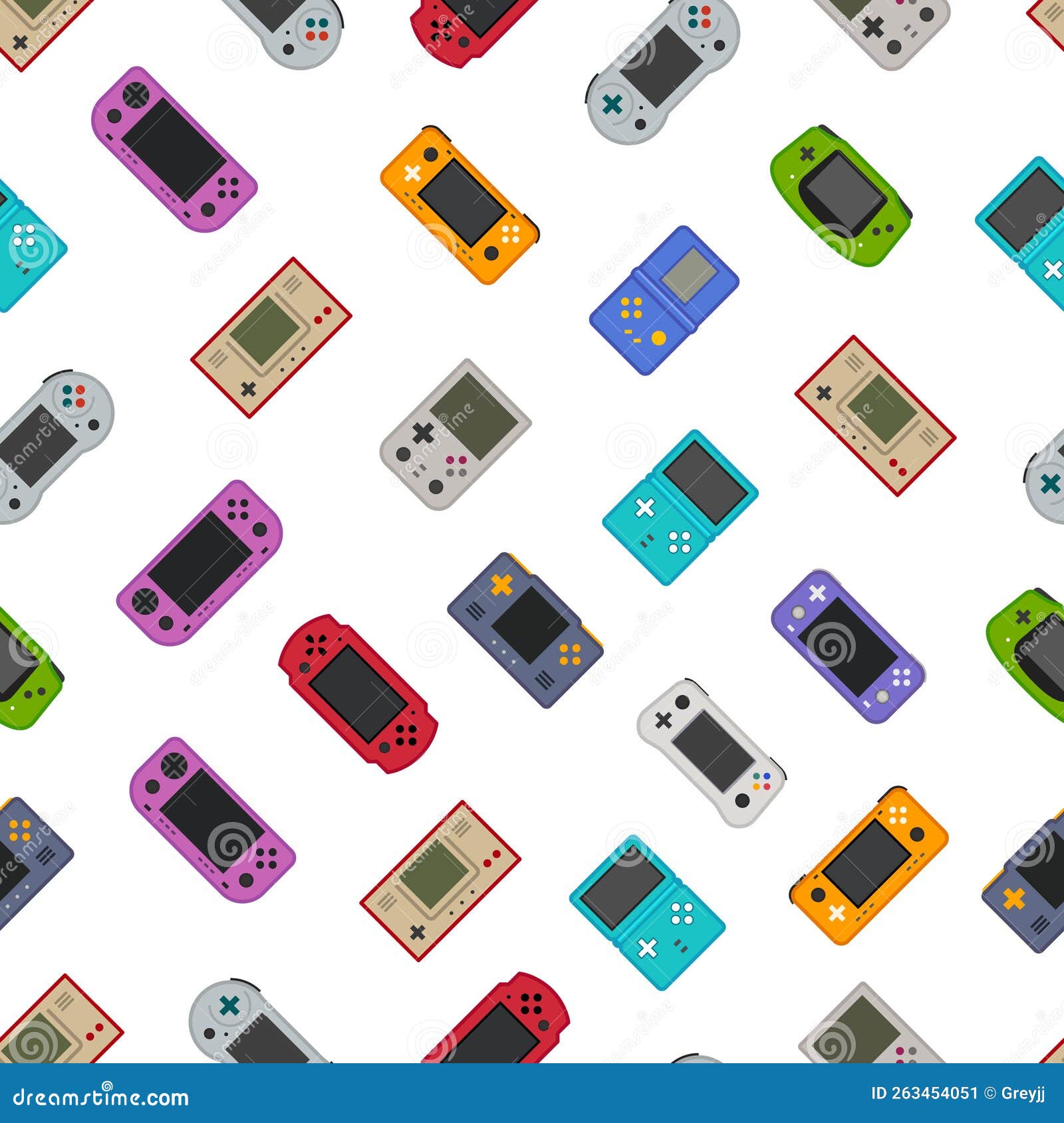 Seamless Pattern of Handheld Game Console Icons, Colorful Style Stock ...
