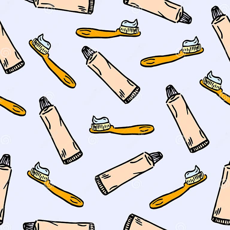 Seamless Pattern Handle Toothbrush with Toothpaste for Brushing Teeth ...