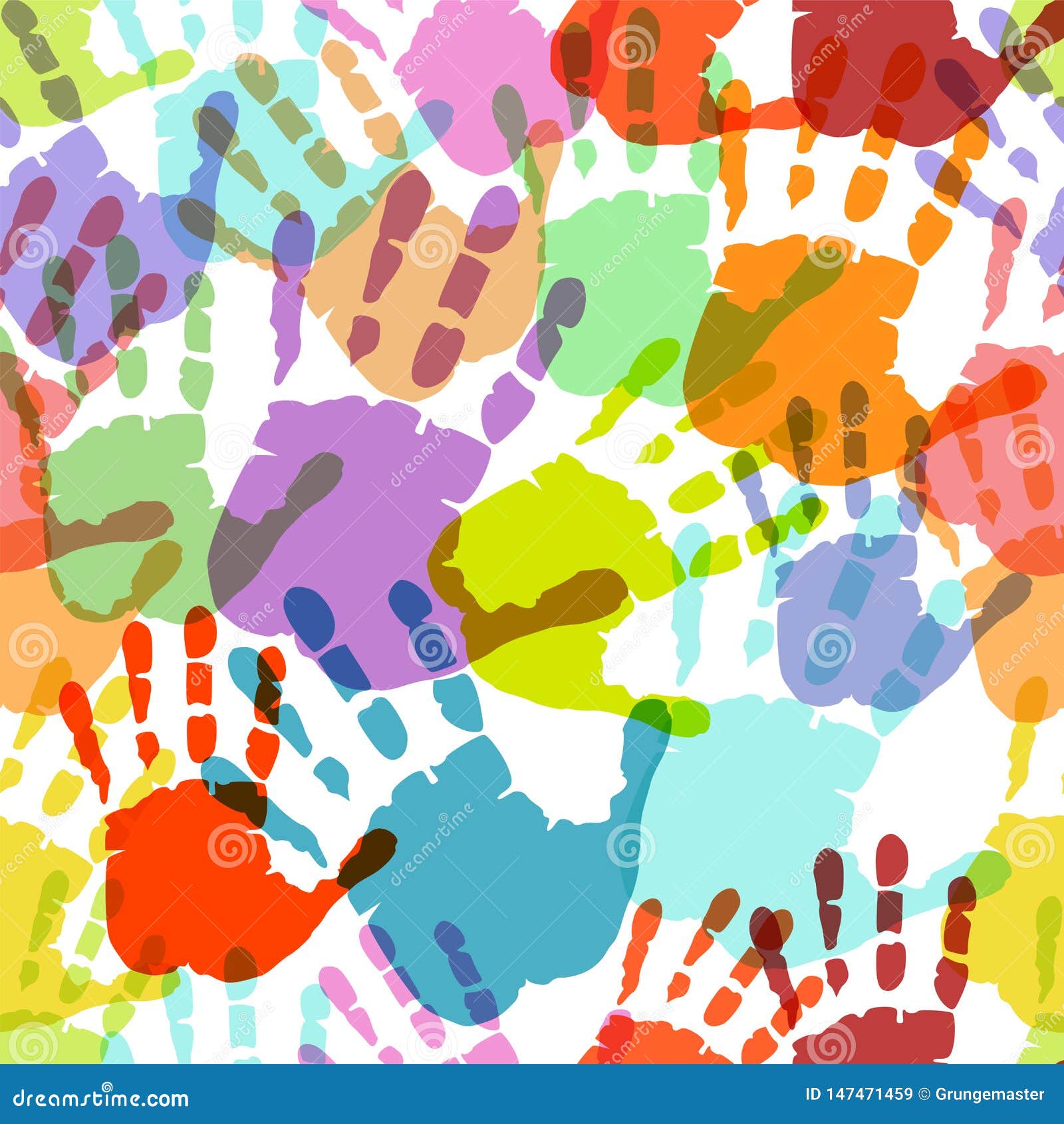 Seamless Pattern of Handprints, Vector Illustration,isolated on White ...
