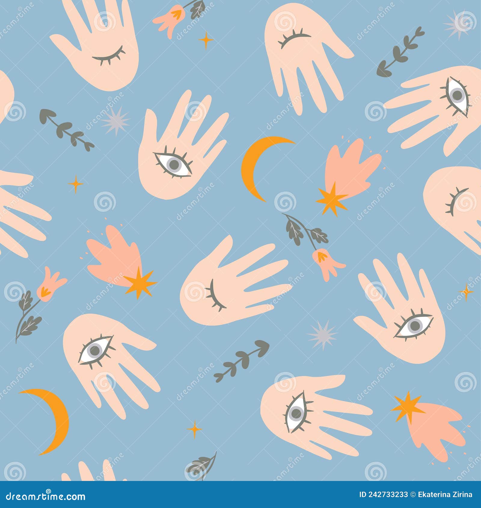 Seamless Pattern with Hands and Eyes. Vector Graphics Stock Vector ...