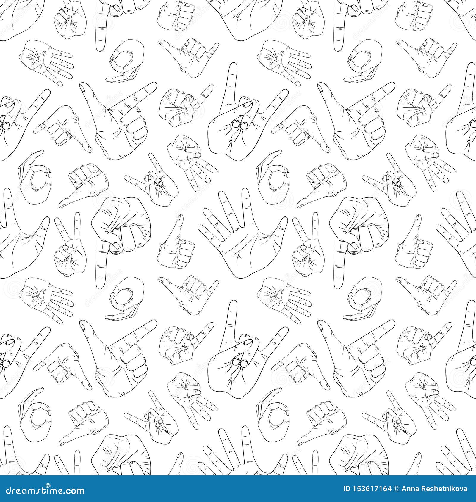 Hand Gestures Pattern on White Background Stock Vector - Illustration ...