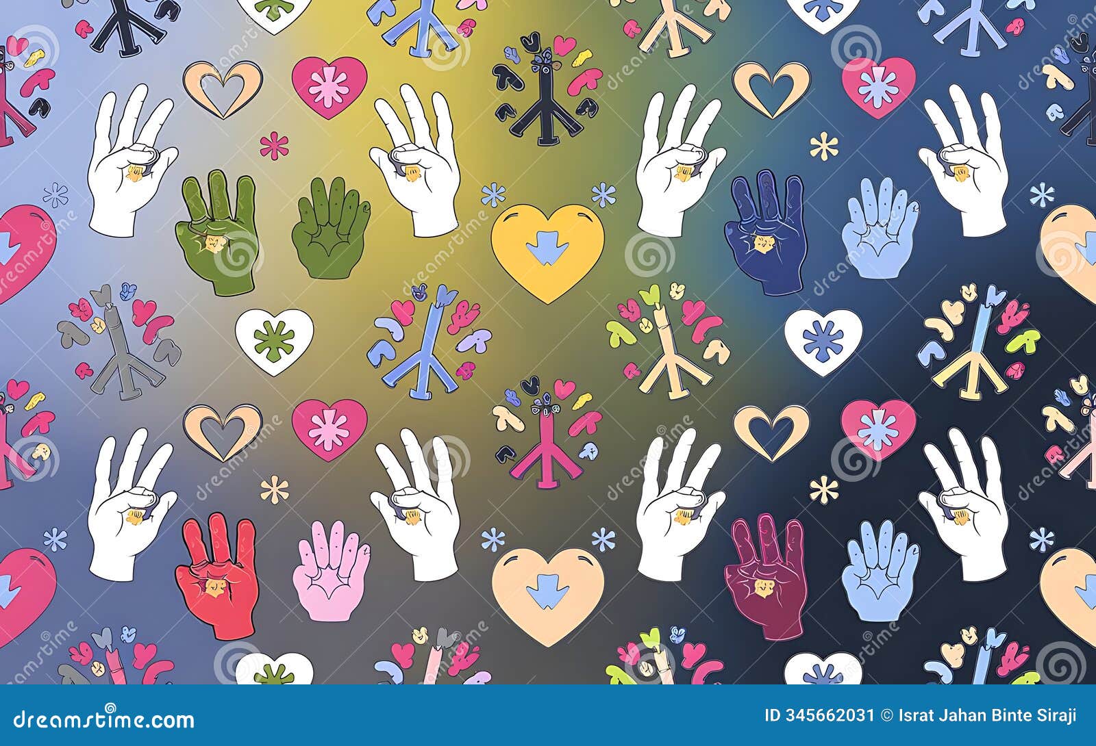 Seamless Pattern of Hands, Hearts, and Peace Signs for Human Rights Day ...