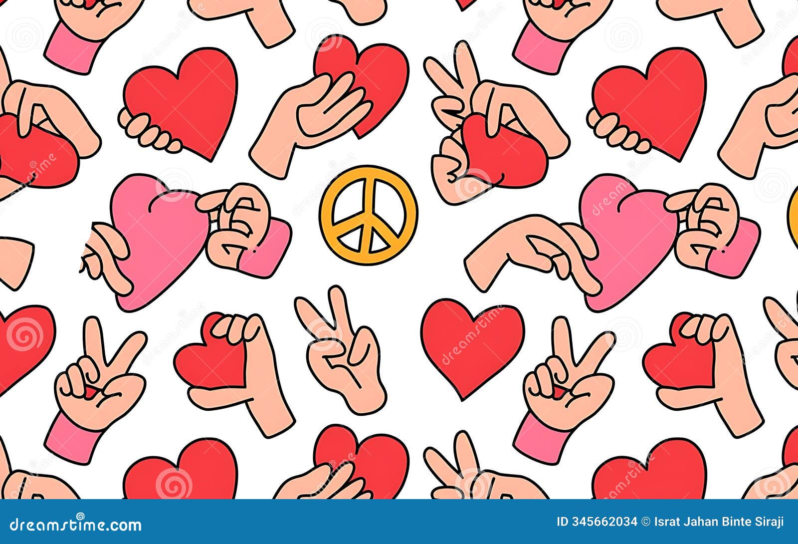 Seamless Pattern of Hands, Hearts, and Peace Signs for Human Rights Day ...