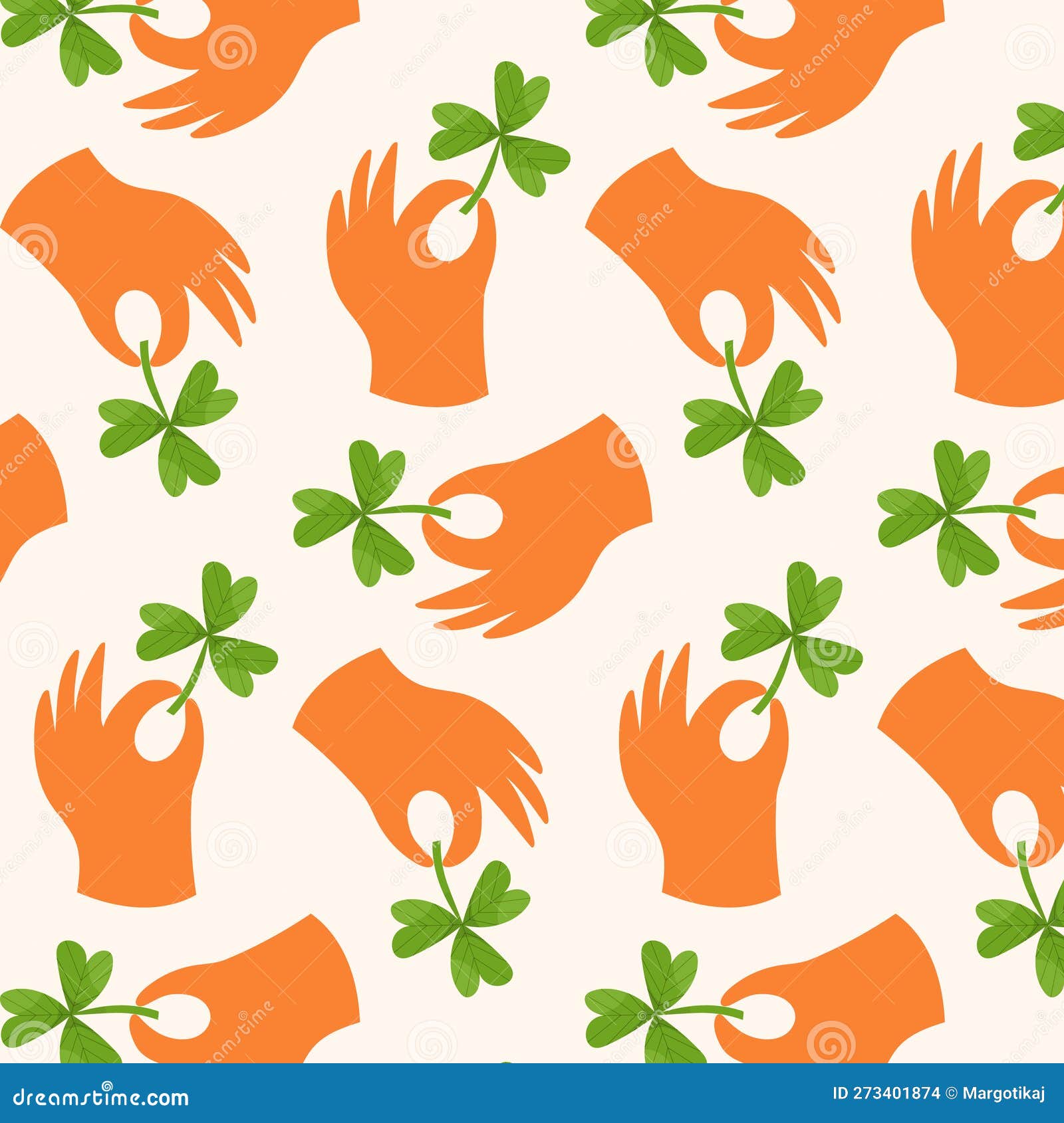 Seamless Pattern with Hands Holding a Four Leaf Clover. Stock Vector ...