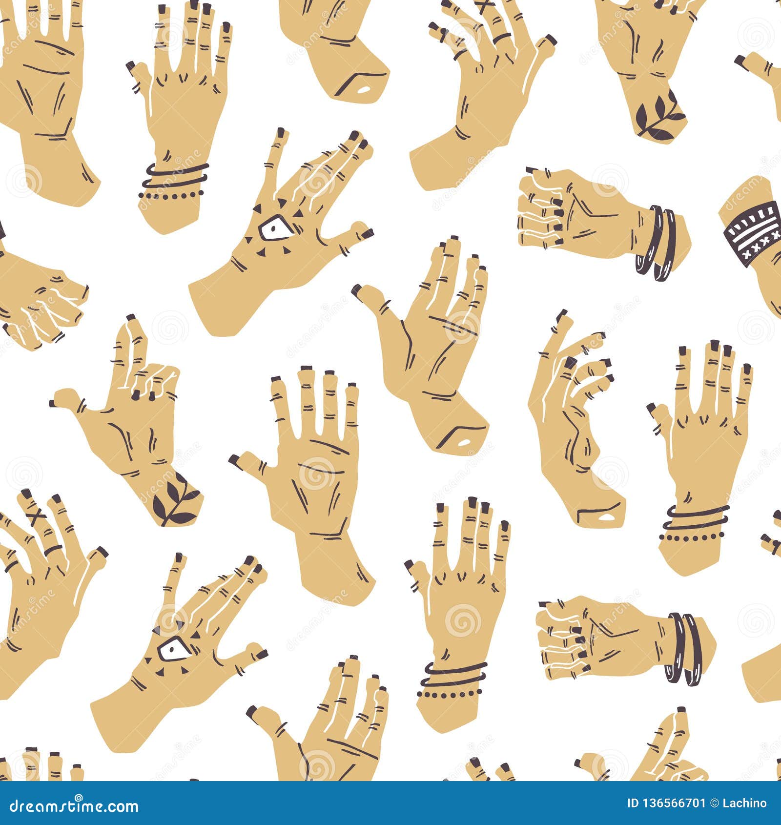 Hands Pattern Illustration Background. Hand Drawn Vector Illustration ...