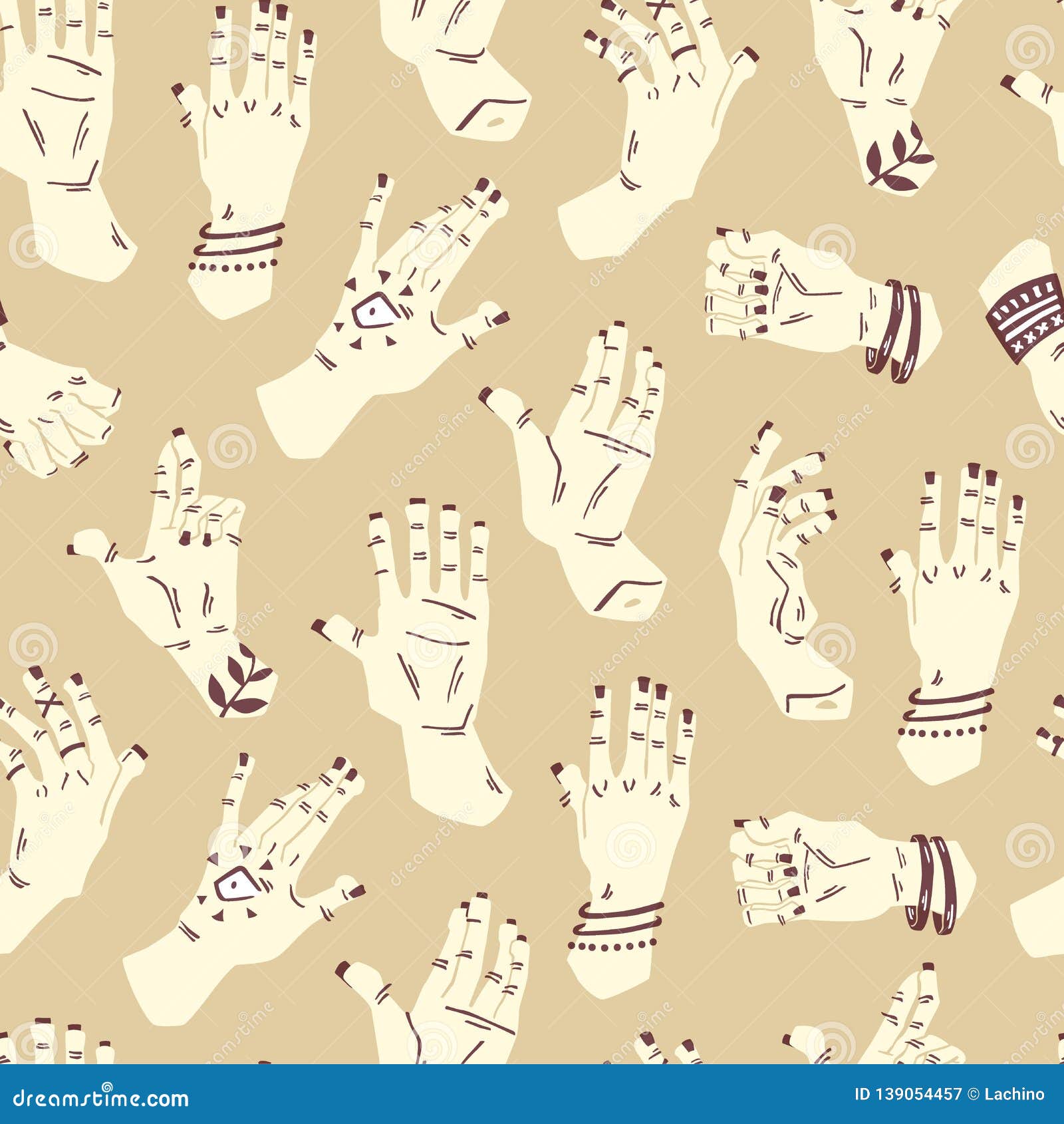 Hands Pattern Illustration Background. Hand Drawn Vector Illustration ...