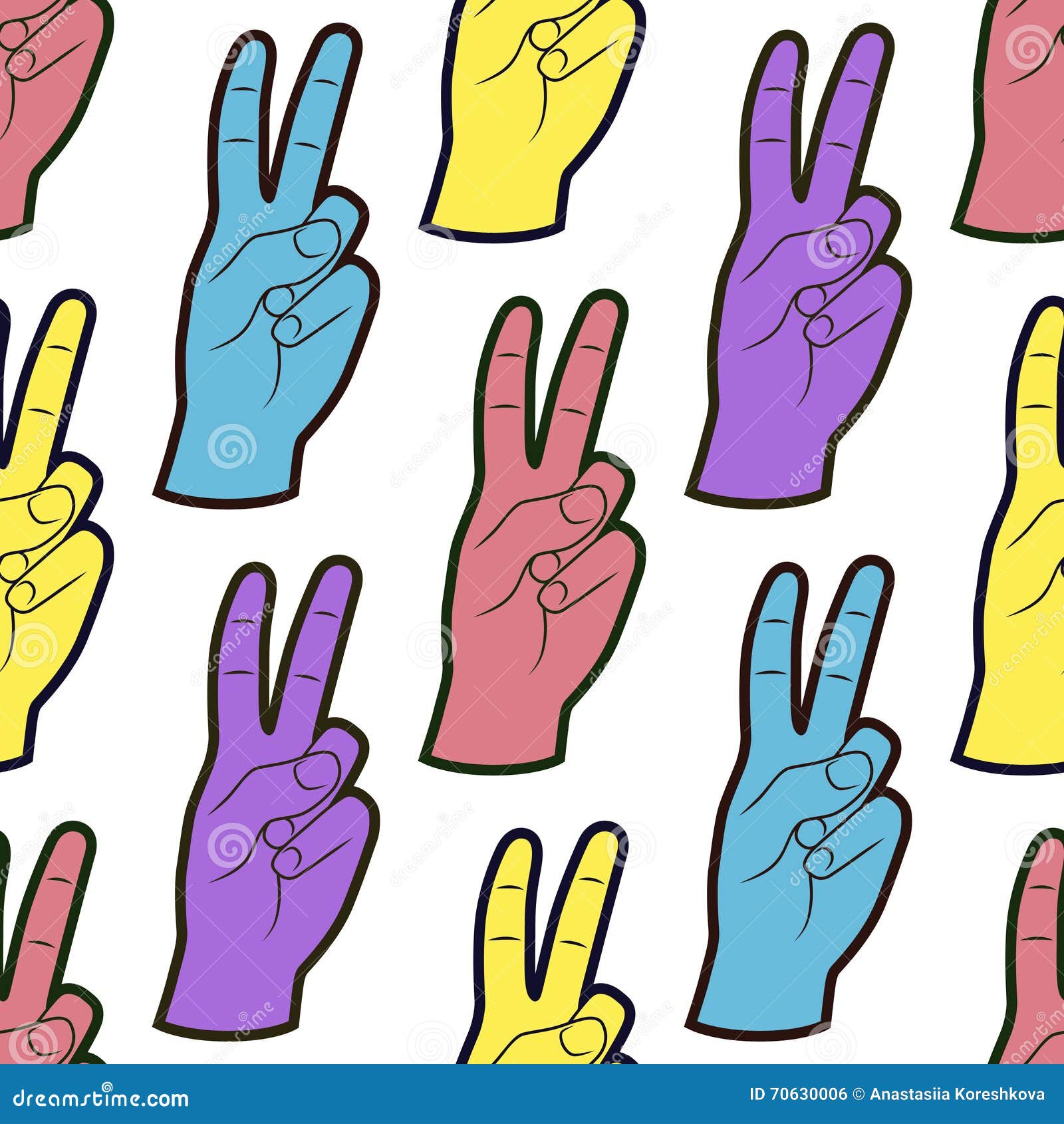 Seamless Pattern with Hands with Two Fingers Up Gesture. Background ...