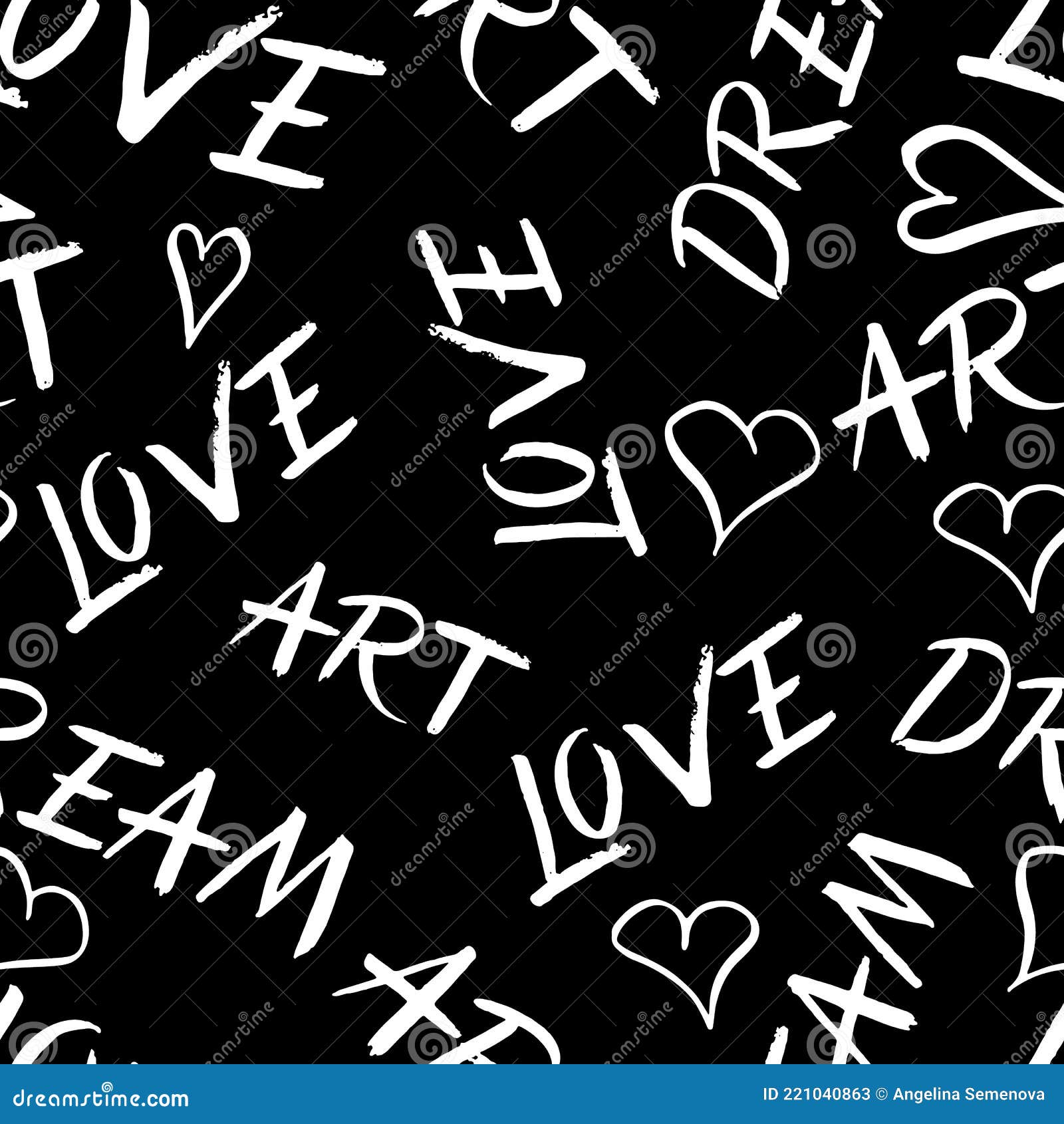 Seamless Pattern with Handwritten Letters, Words Love, Art, Dream and ...