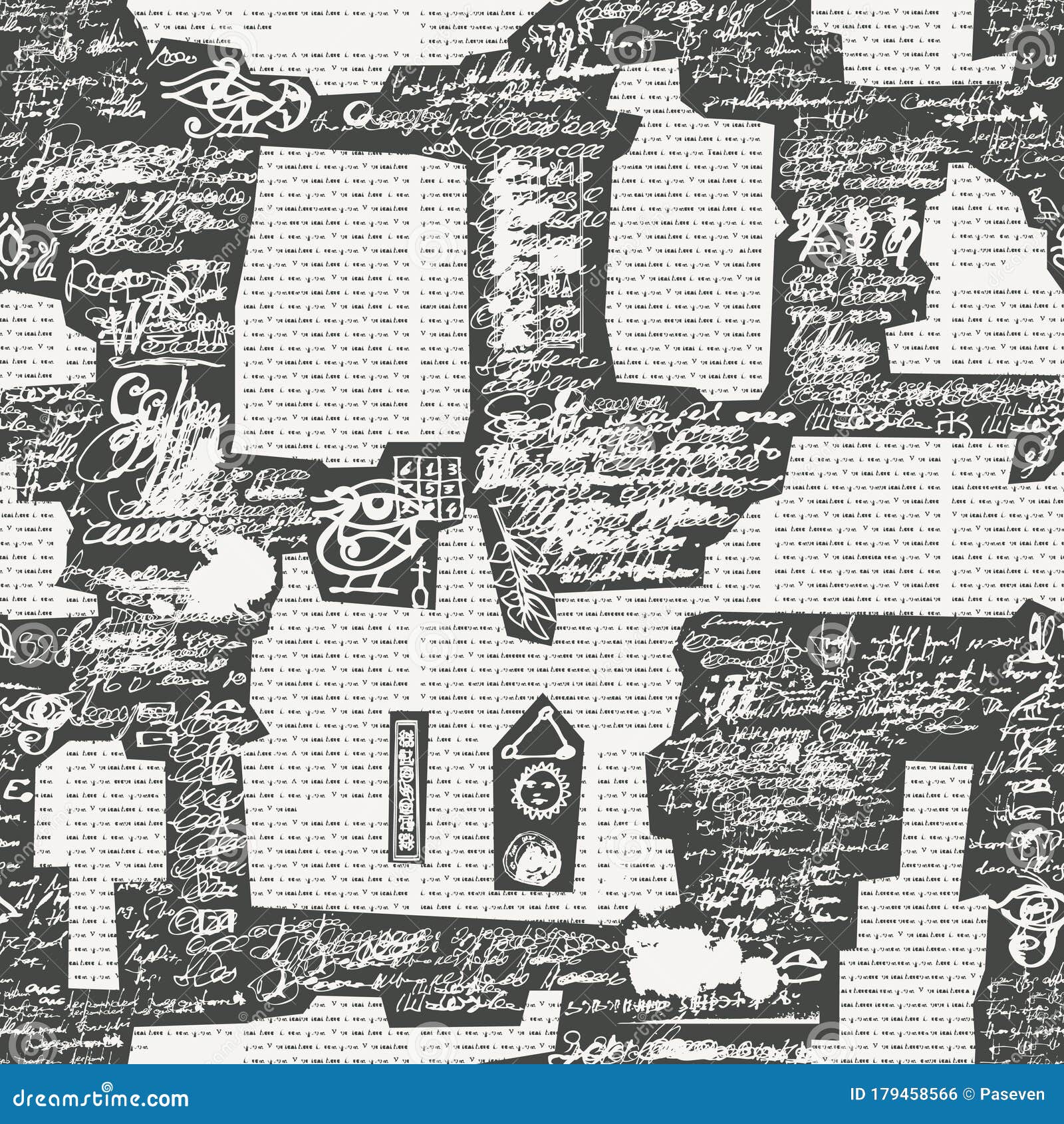 Seamless Pattern with Handwritten and Newspaper Text Stock Vector ...