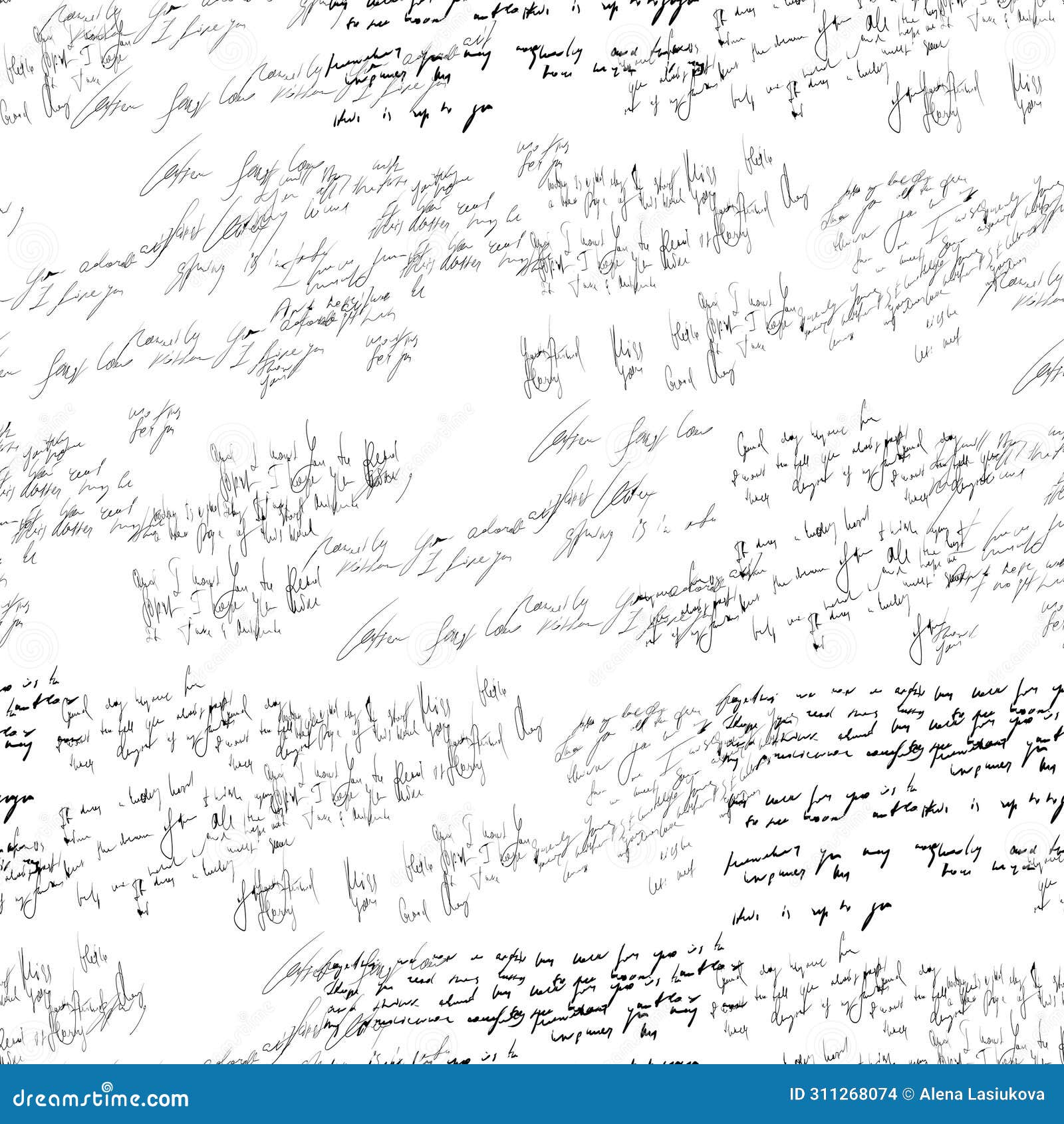 Seamless Pattern of Handwritten Text on White Paper in Monochrome Stock ...