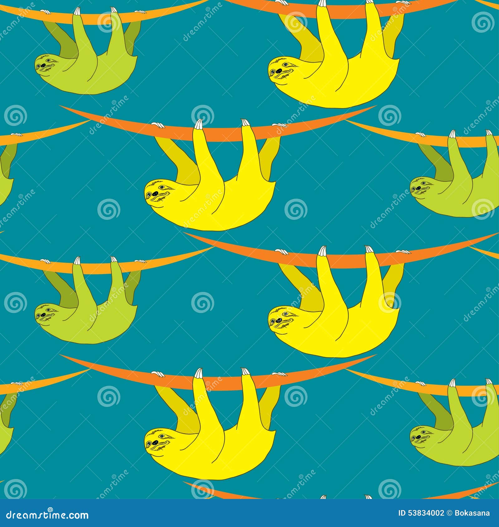Seamless Pattern with Hanging Sloth Stock Vector - Illustration of ...