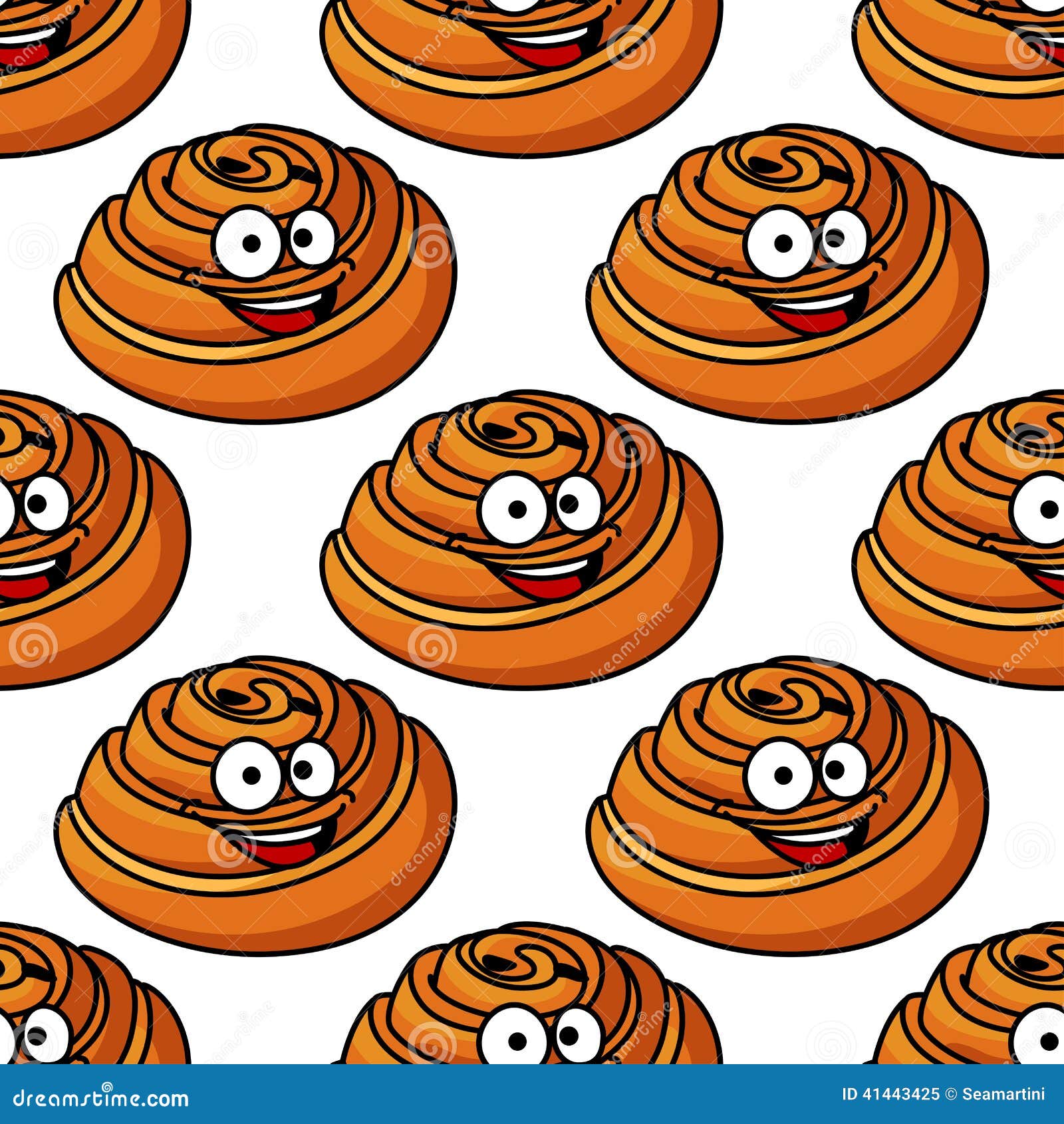 Seamless Pattern of Happy Smiling Danish Pastries Stock Vector ...