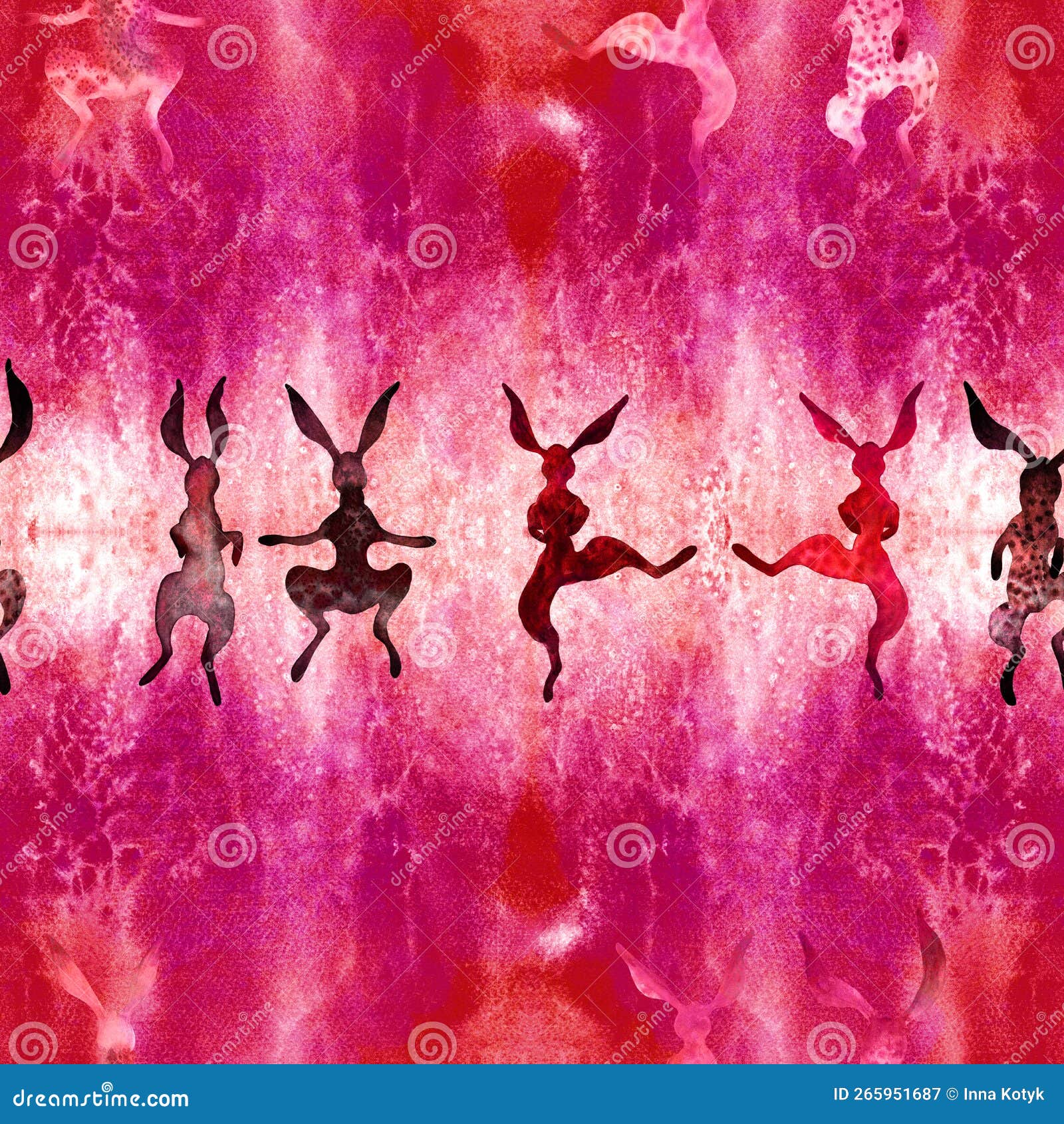 Seamless Pattern. Hares are Dancing. Animalistic Illustrations on a ...