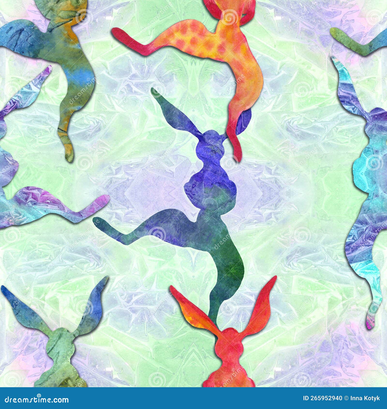 Seamless Pattern. Hares are Dancing. Animalistic Illustrations on a ...