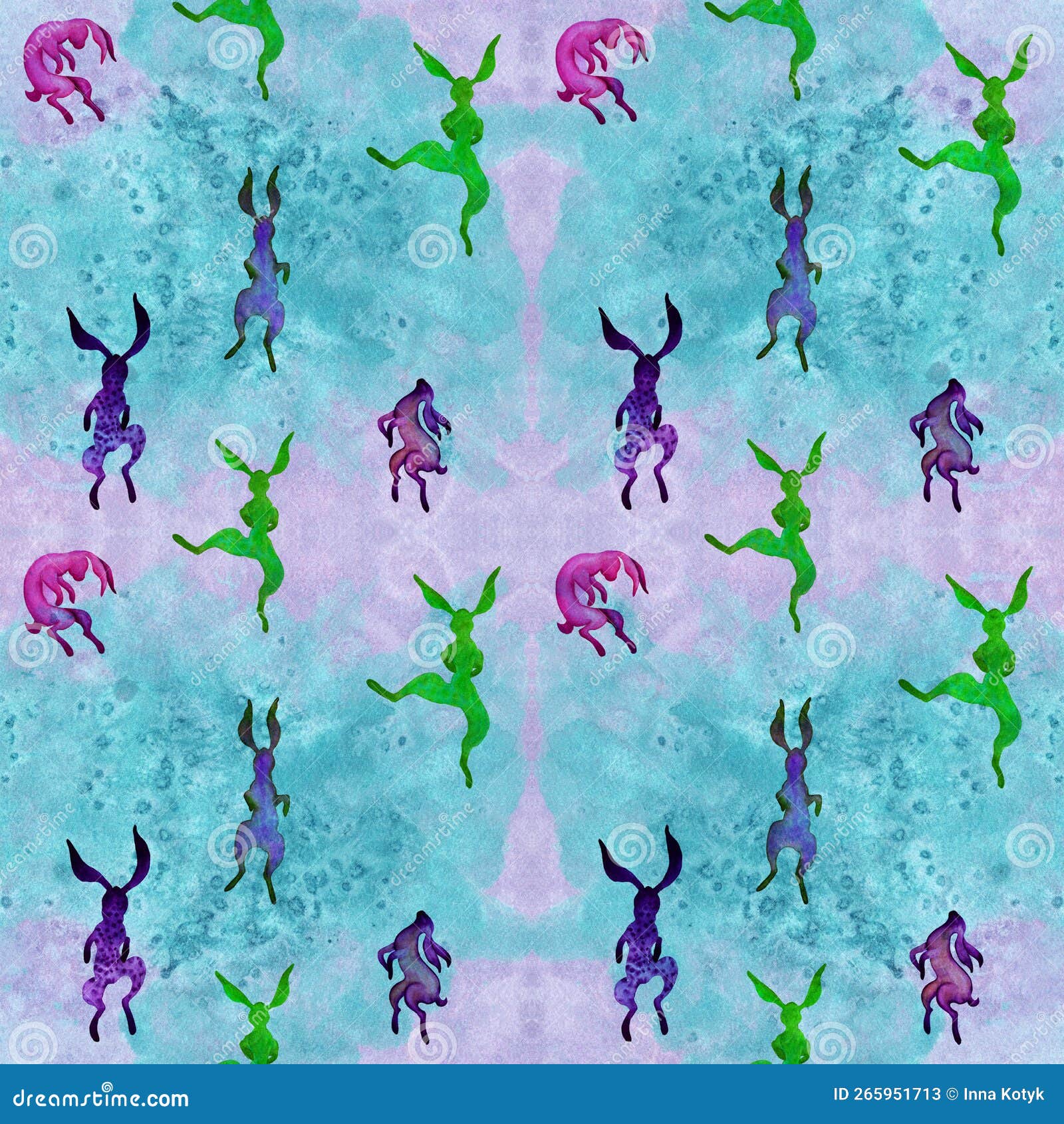 Seamless Pattern. Hares are Dancing. Animalistic Illustrations on a ...