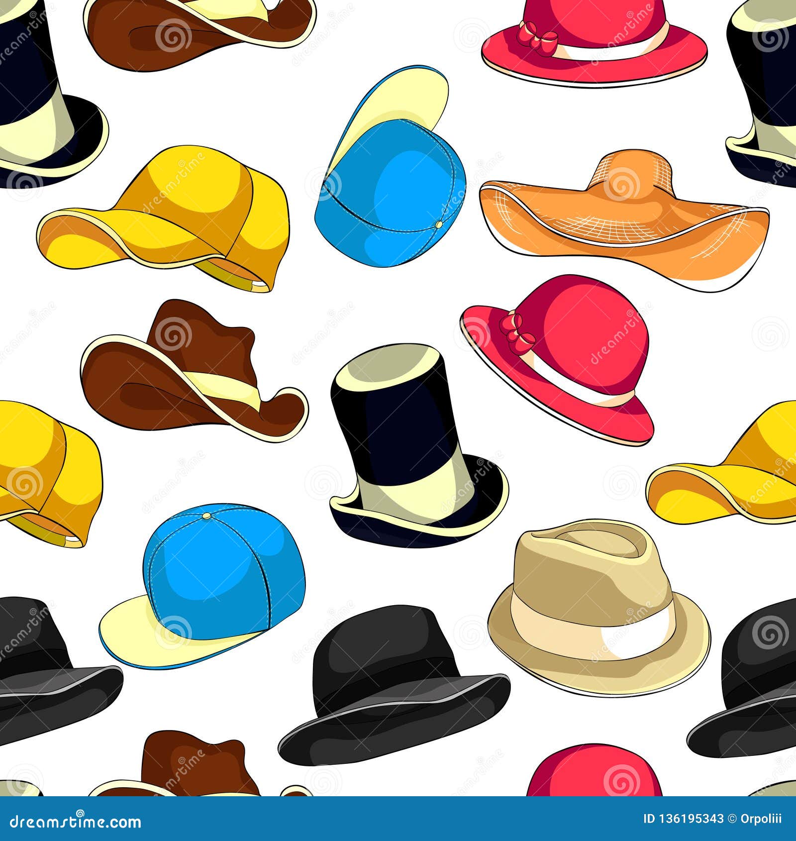 Seamless Pattern Hat Cap Headgear. Vector Illustration Stock Vector ...