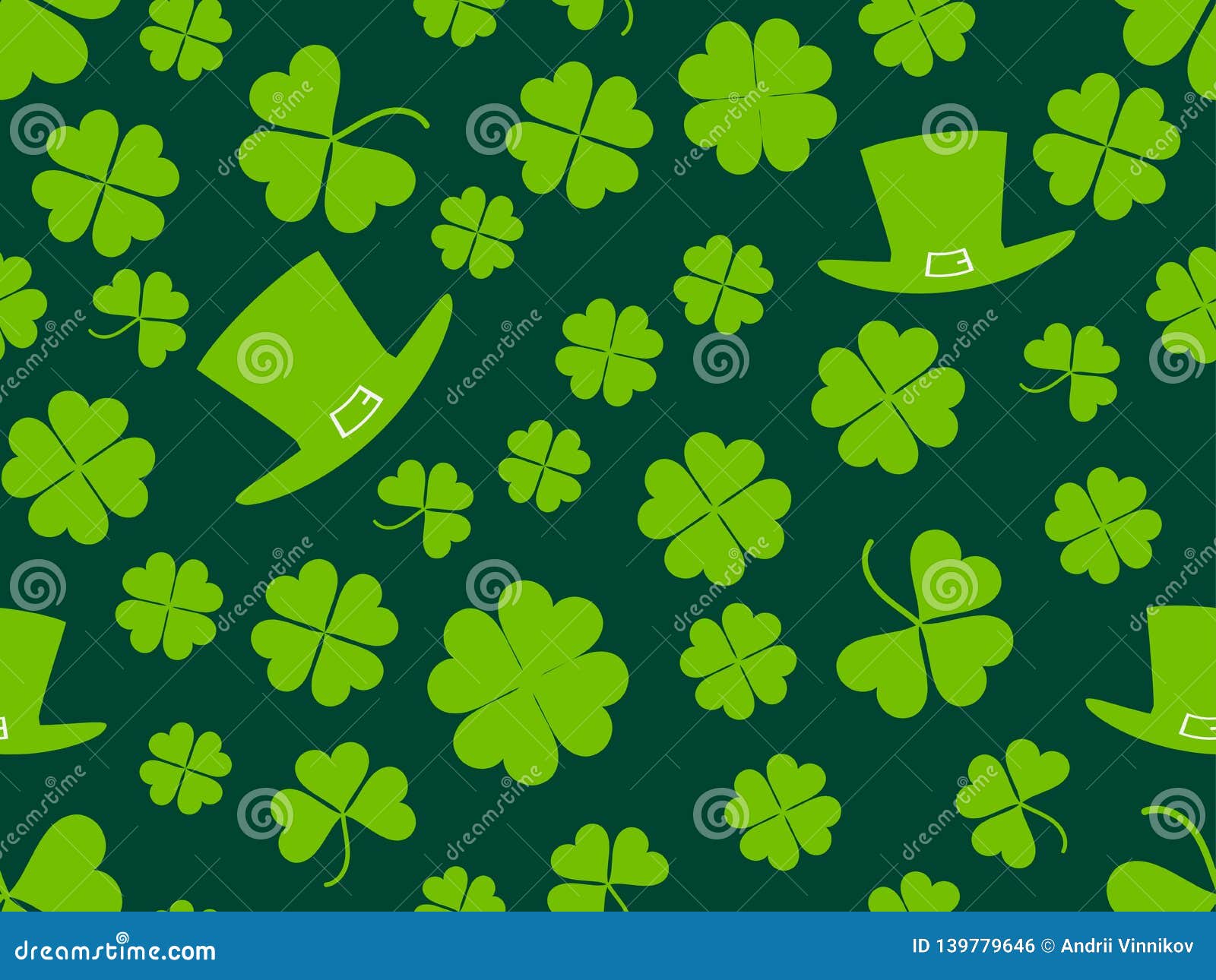 Seamless Pattern With Hat And Clover Leaves St Patrick`s Day