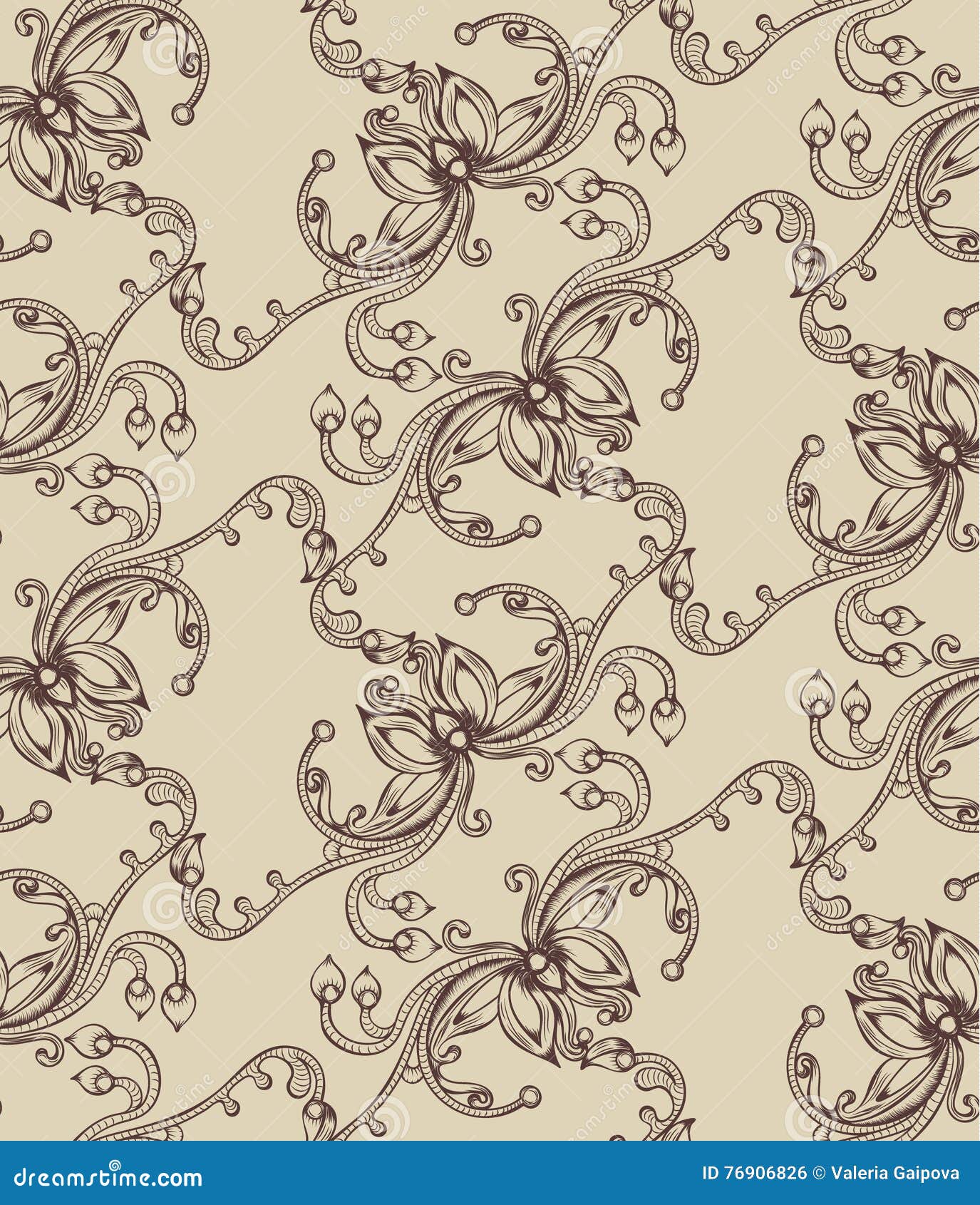Seamless Pattern with Hatched Floral Ornament. Stock Vector ... Seamless Pattern with Hatched Floral Ornament. Stock Vector ...