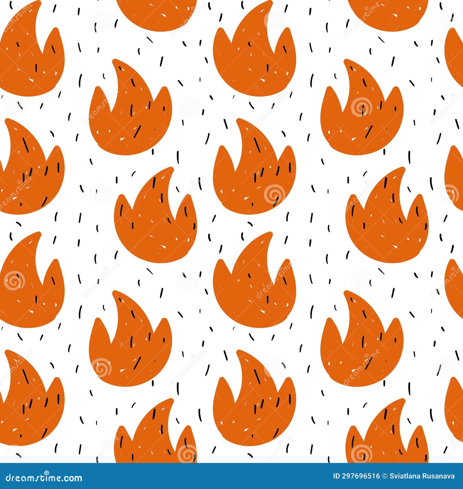 Seamless Pattern Hatched Orange Flame. Abstract Fiery Vector Background ...