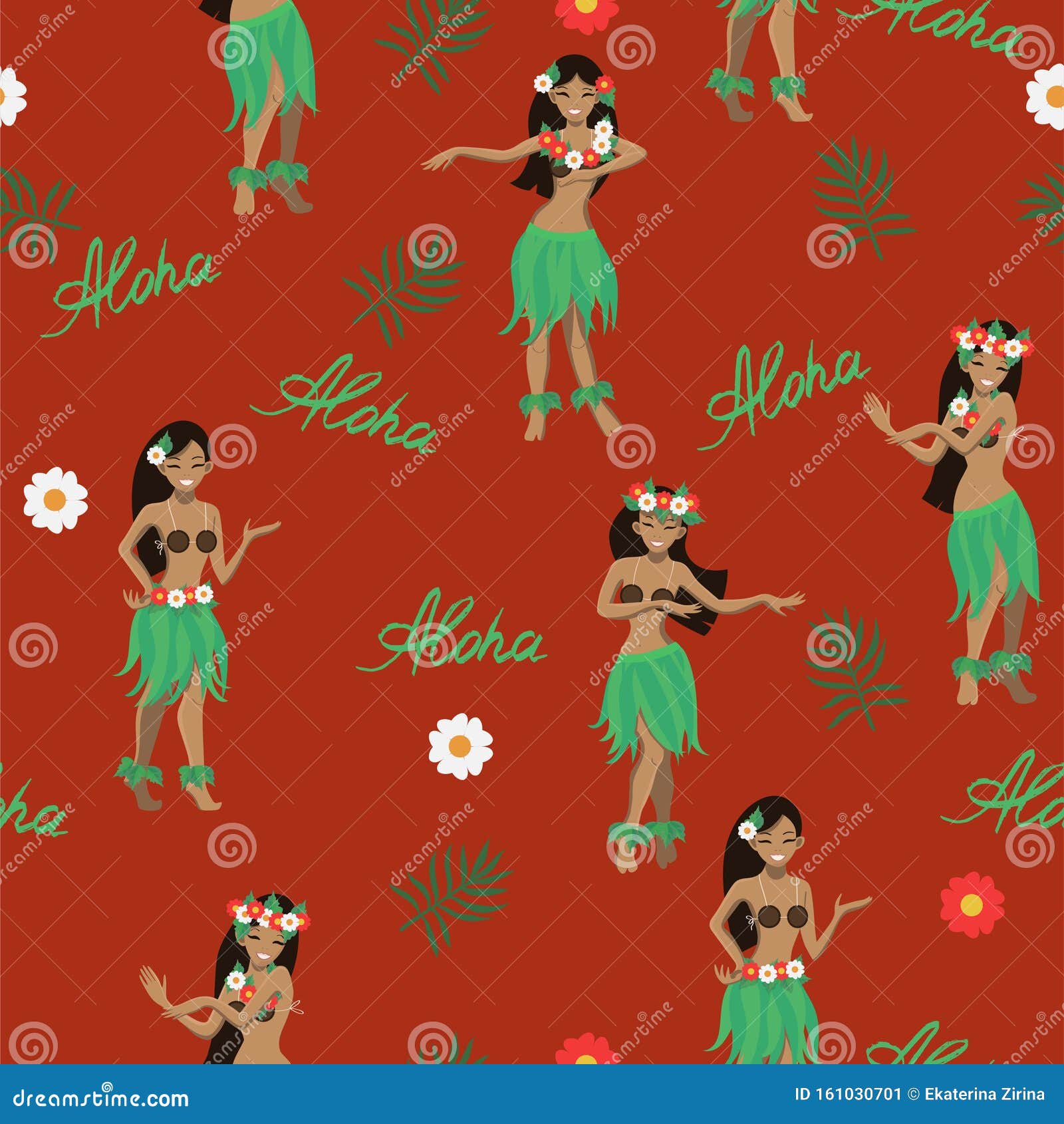 Seamless Pattern with Hawaiian Girls. Vector Image Stock Illustration ...