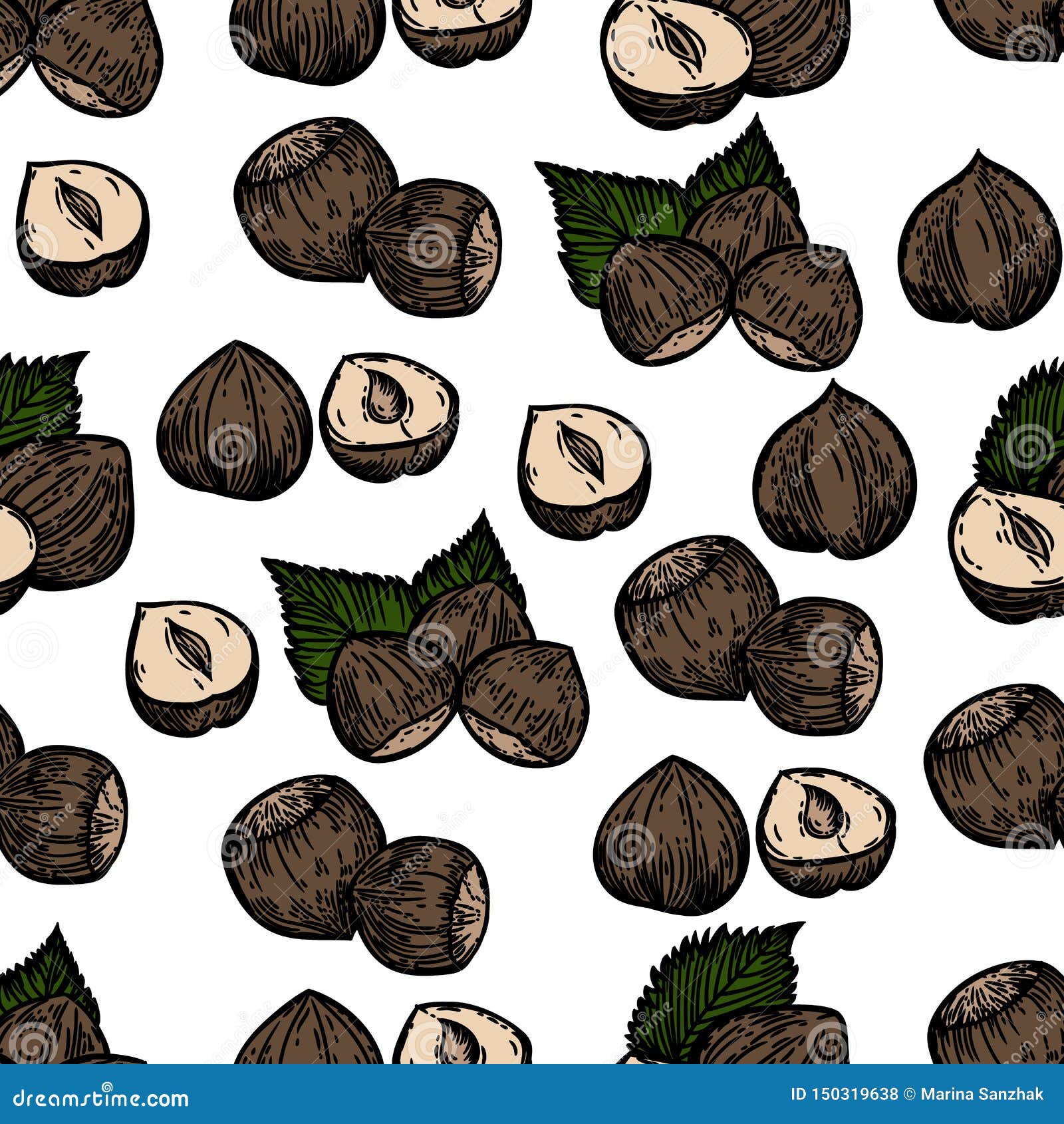 Seamless Pattern of Hazelnuts in Vintage Style Stock Vector ...