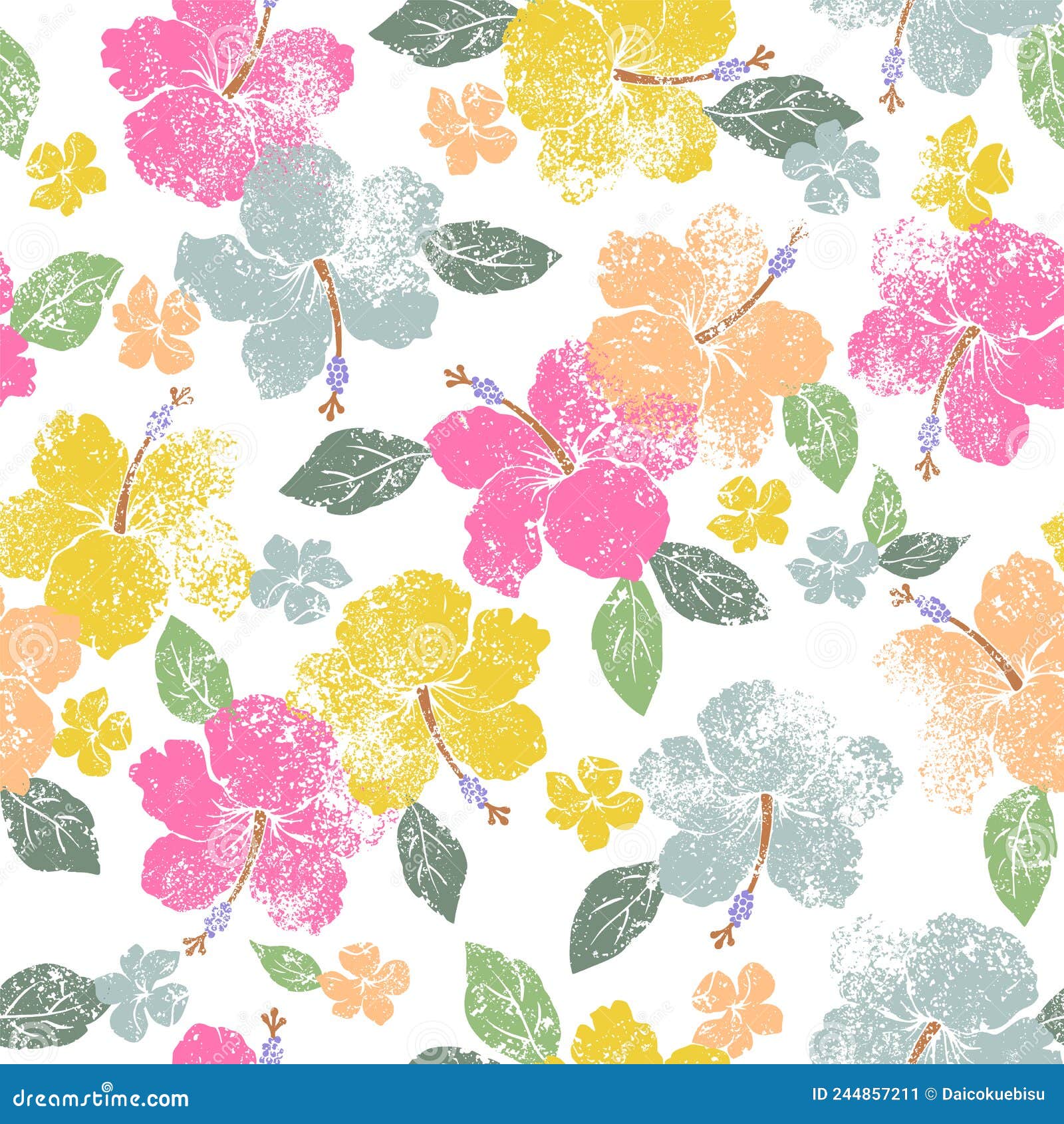 Seamless Pattern of Hazy Tropical Flowers and Plants, Stock ...