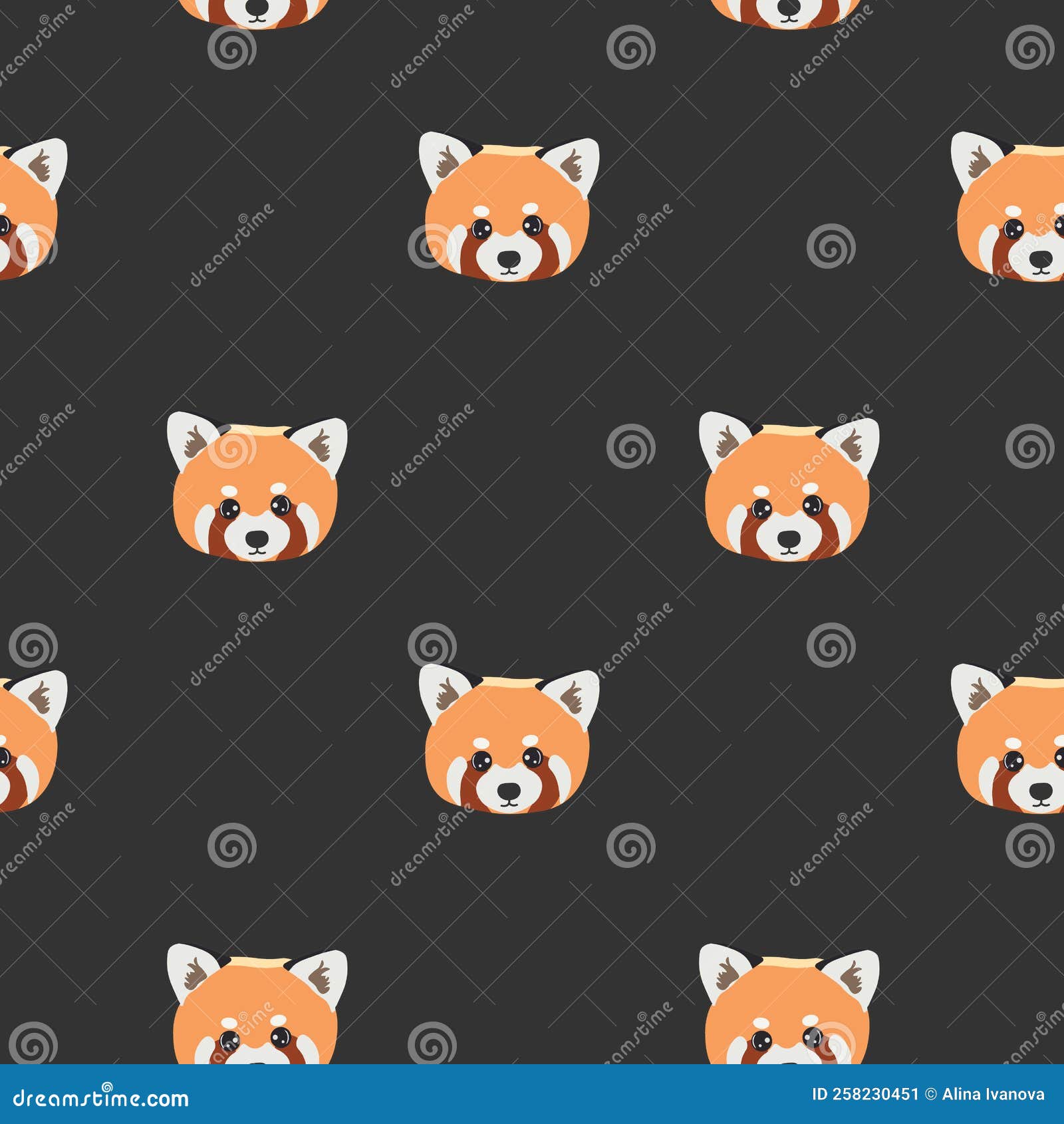 Seamless Pattern with Head Red Panda. Cartoon Design Animal Character ...