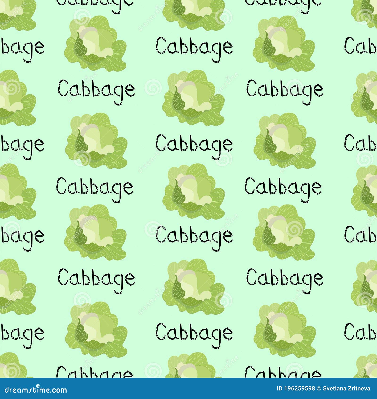 Seamless Pattern with Heads of Cabbage and Lettering. Stock Vector ...
