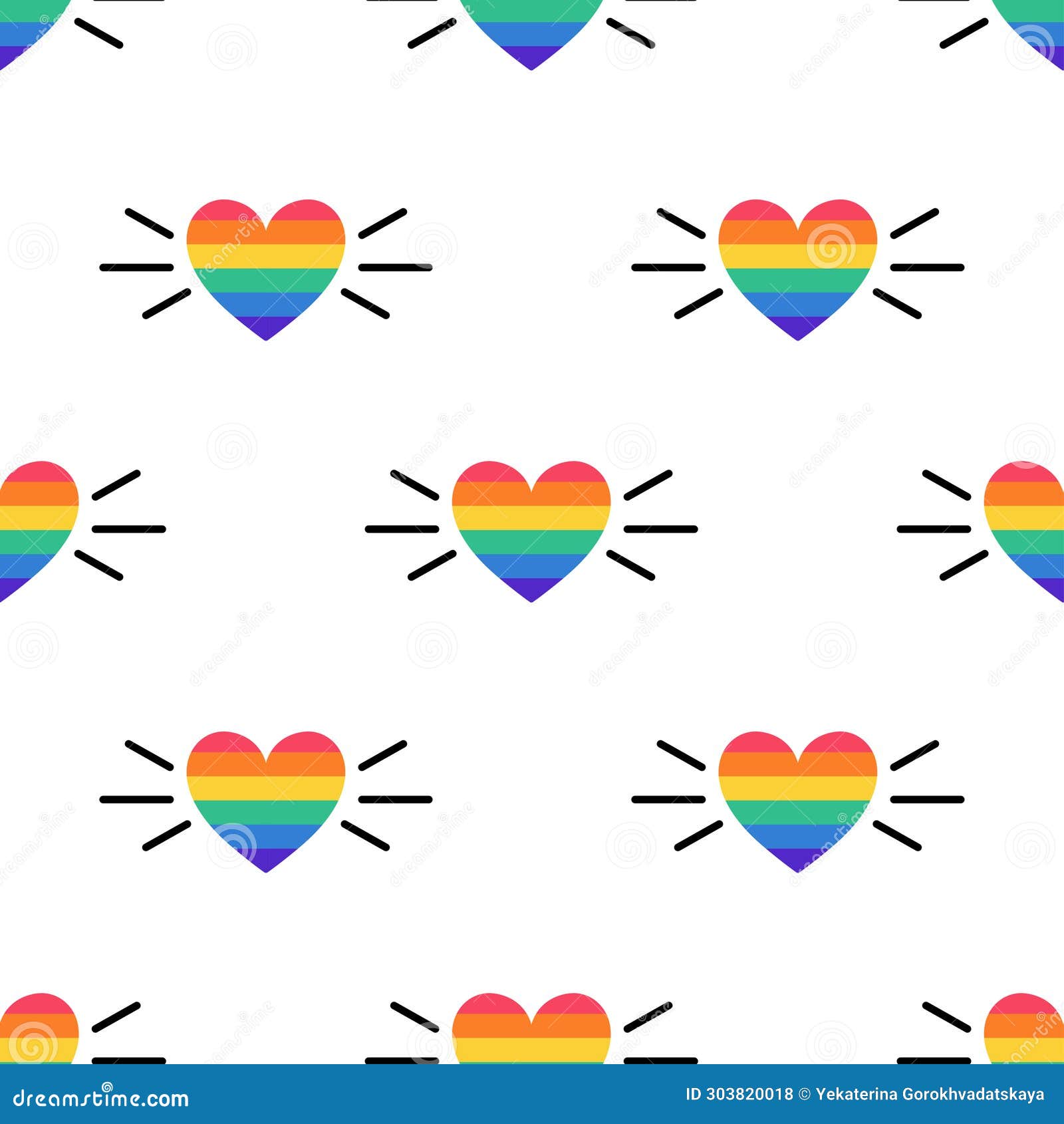 Seamless Pattern With Heart In Lgbt Flag Colors Rainbow Colored Heart