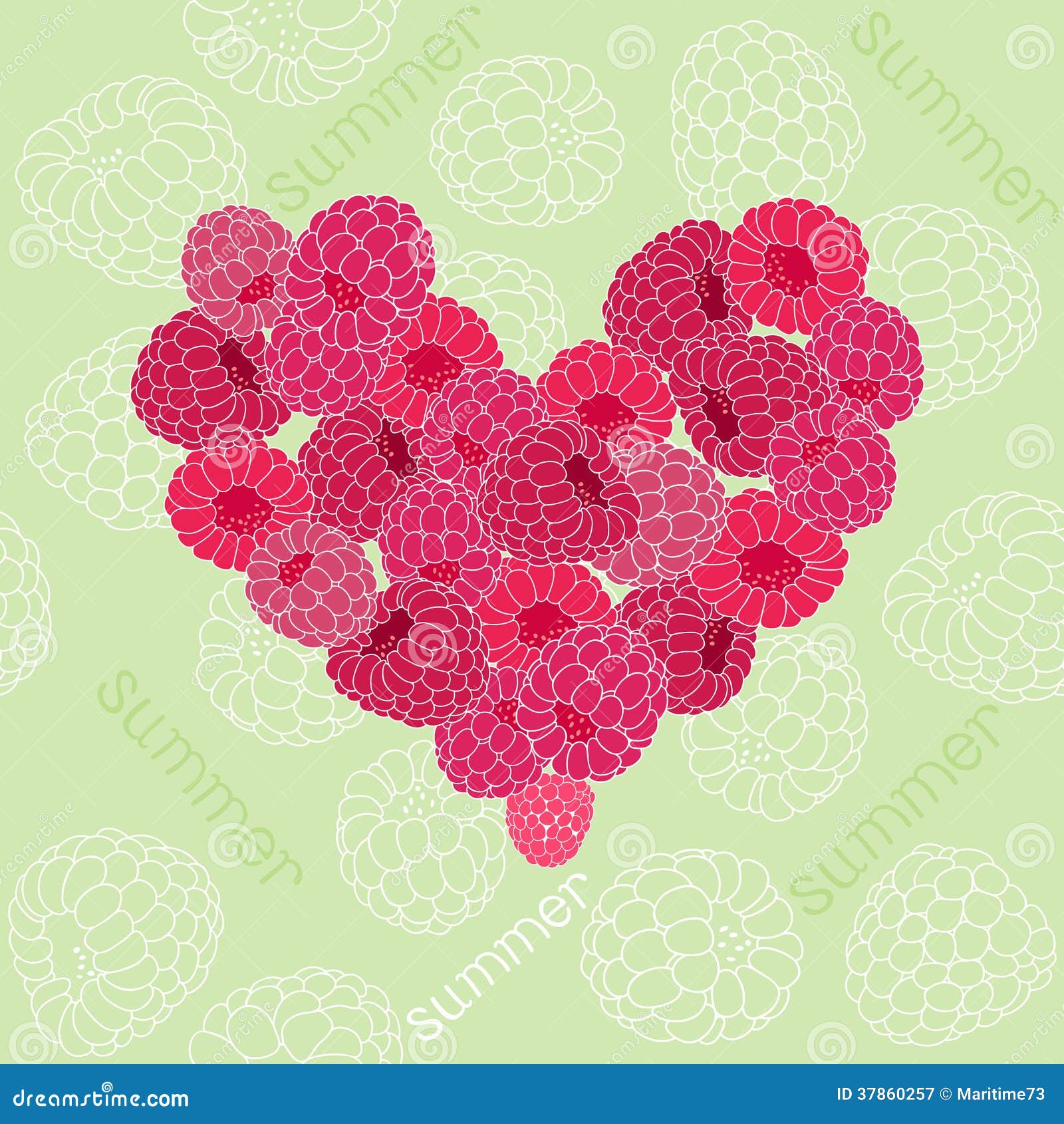 Seamless Pattern with Heart of Raspberries Stock Illustration ...