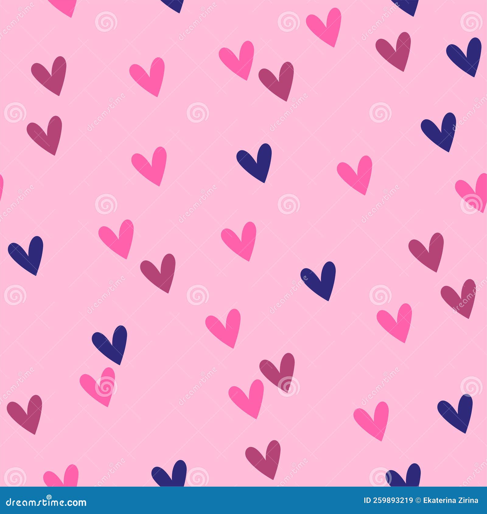 Seamless Pattern with Hearts in Blue-pink Colors. Vector Graphics Stock ...