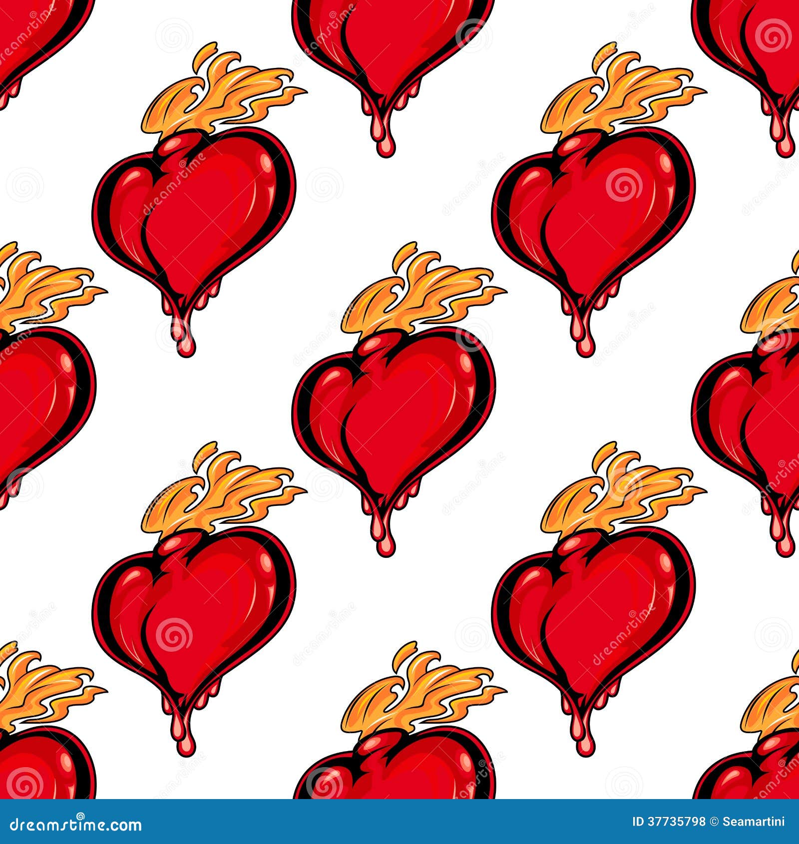 Seamless Pattern with Hearts on Fire Stock Vector - Illustration of ...