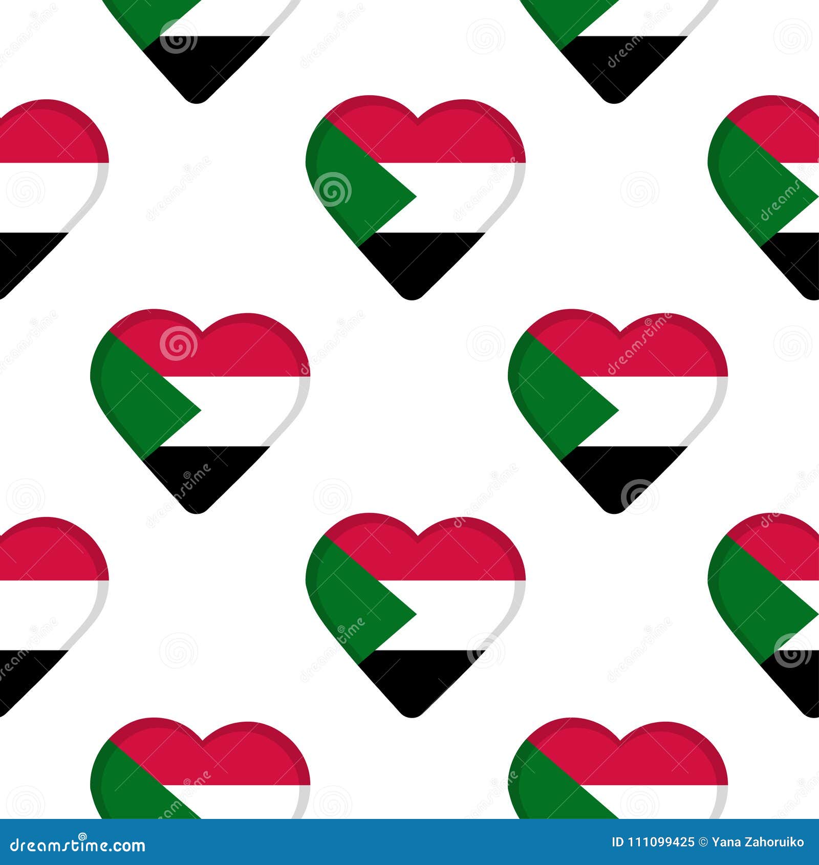 Seamless Pattern from the Hearts with Flag of the Sudan. Stock Vector ...