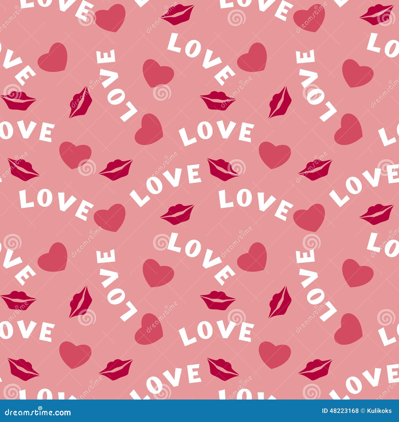 Hearts, Lips, Love Lettering And Kisses Seamless Pattern. Vector Hand ...