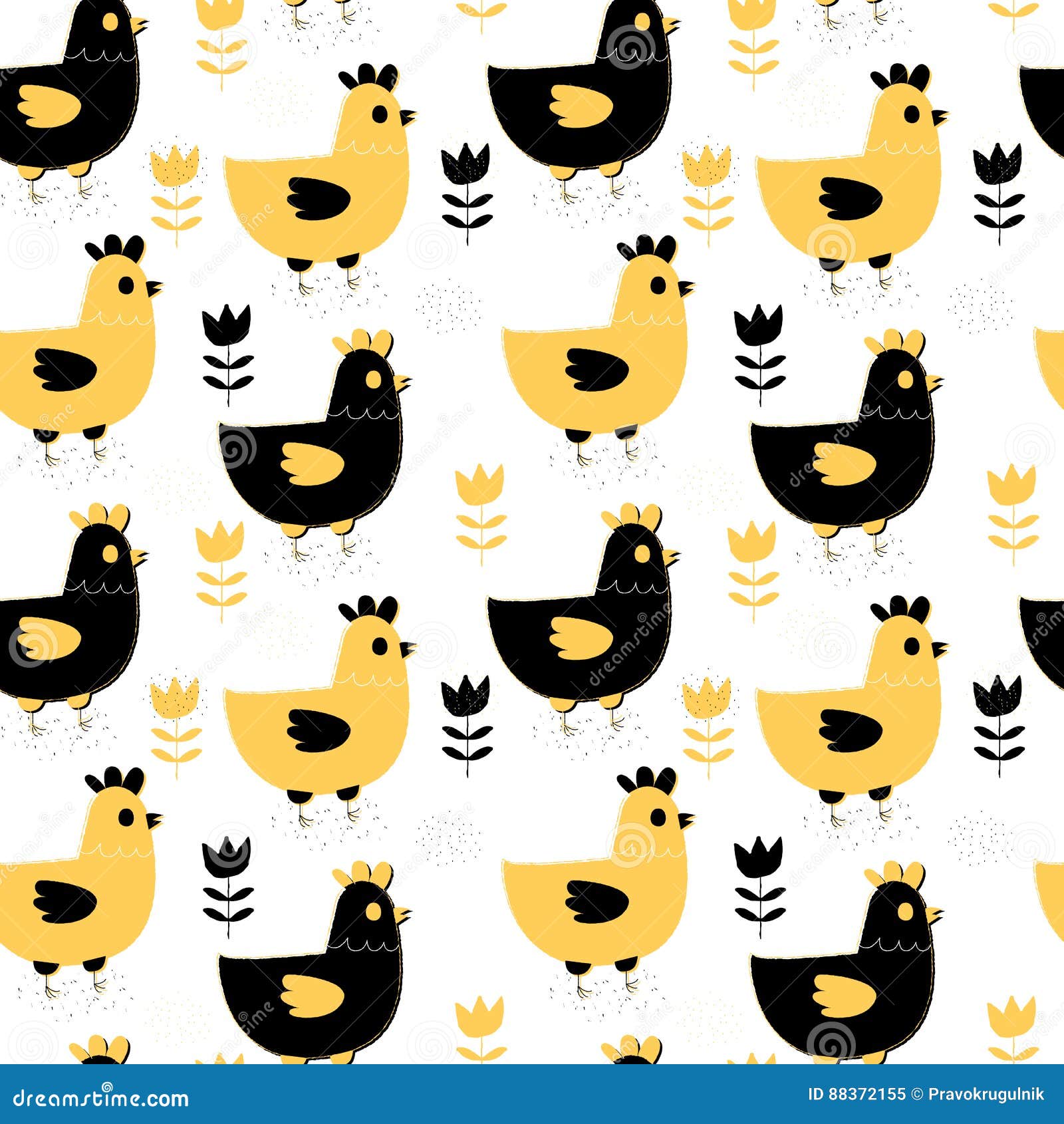 Seamless Pattern with Hens and Flowers Stock Vector - Illustration of ...