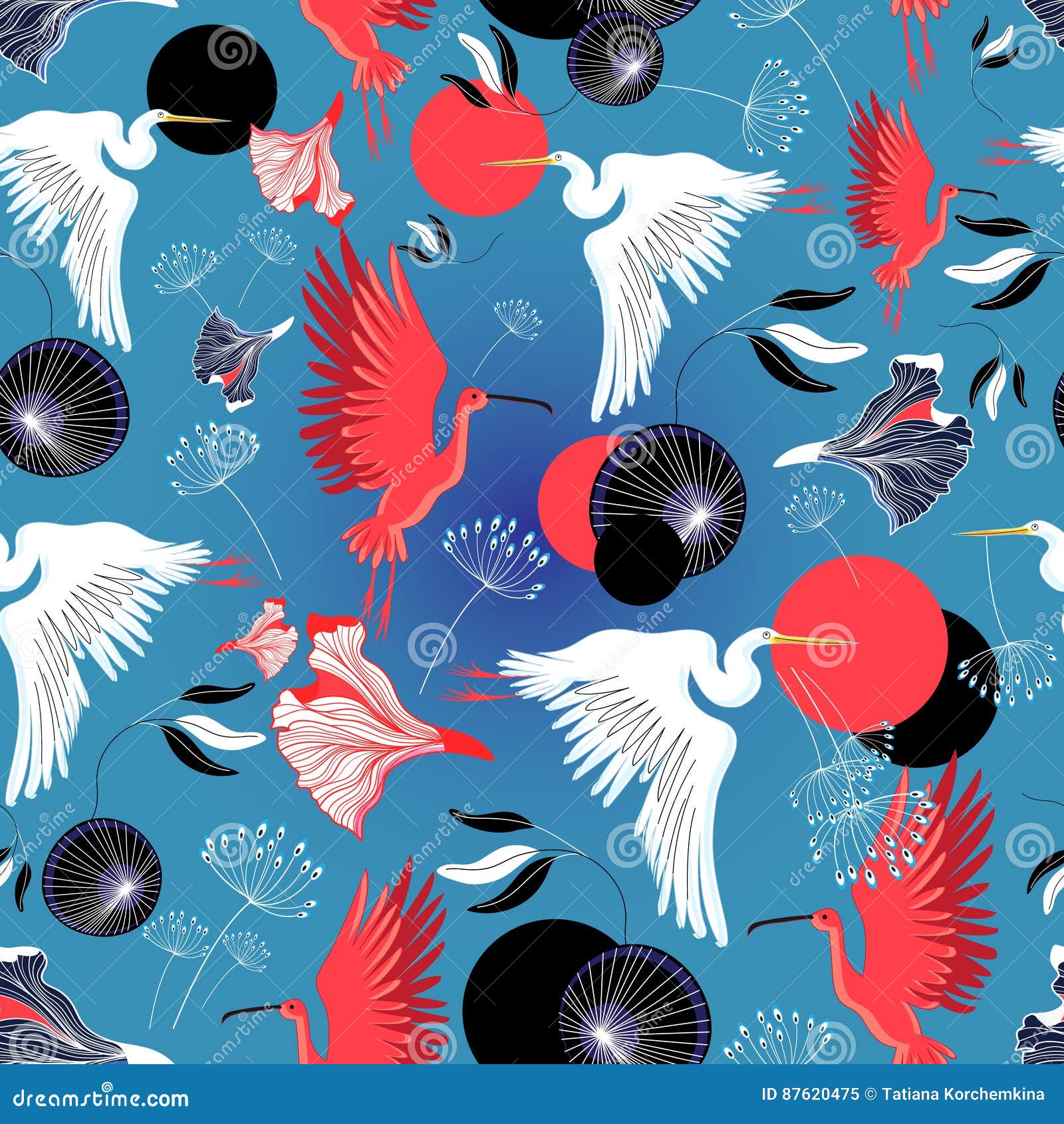 Seamless Pattern of Herons and Ibis Stock Vector - Illustration of bird ...