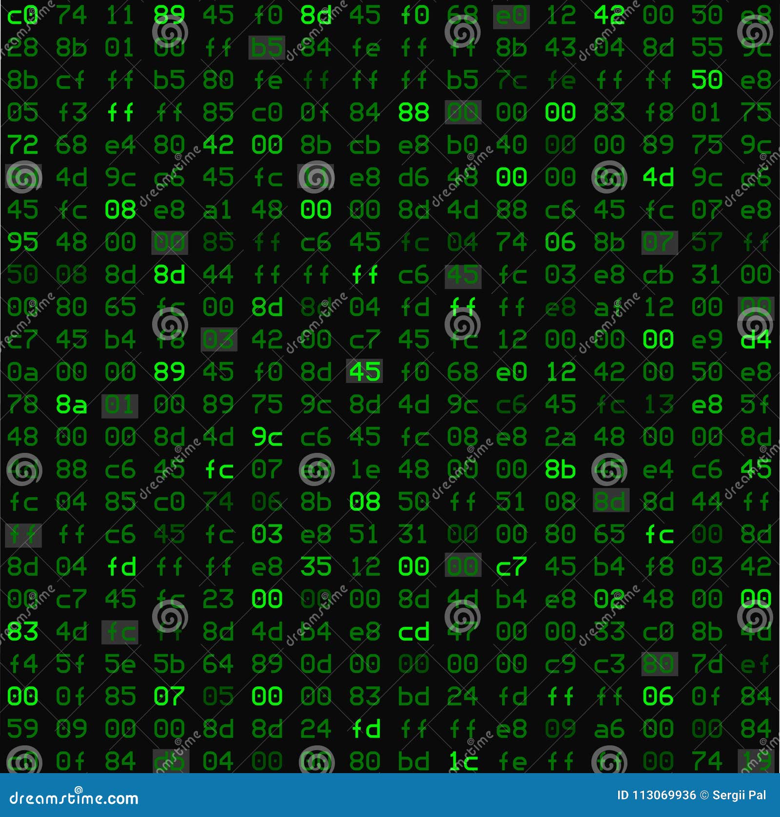 Seamless Pattern with Hex Program Code in Green, Like Old Monitors or ...
