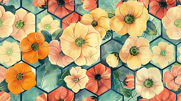 Seamless Pattern Hexagonal Flower Design Stock Illustration ...