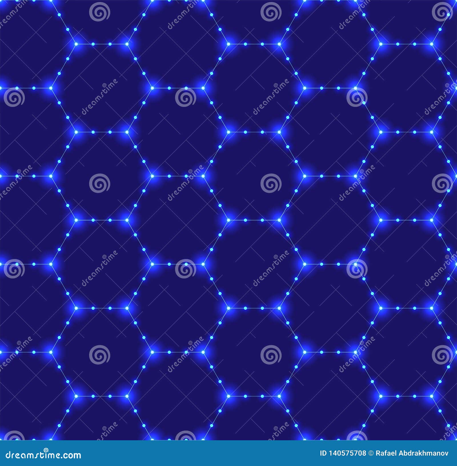 Seamless Pattern of the Hexagonal Neon Netting. Luminous Particles ...