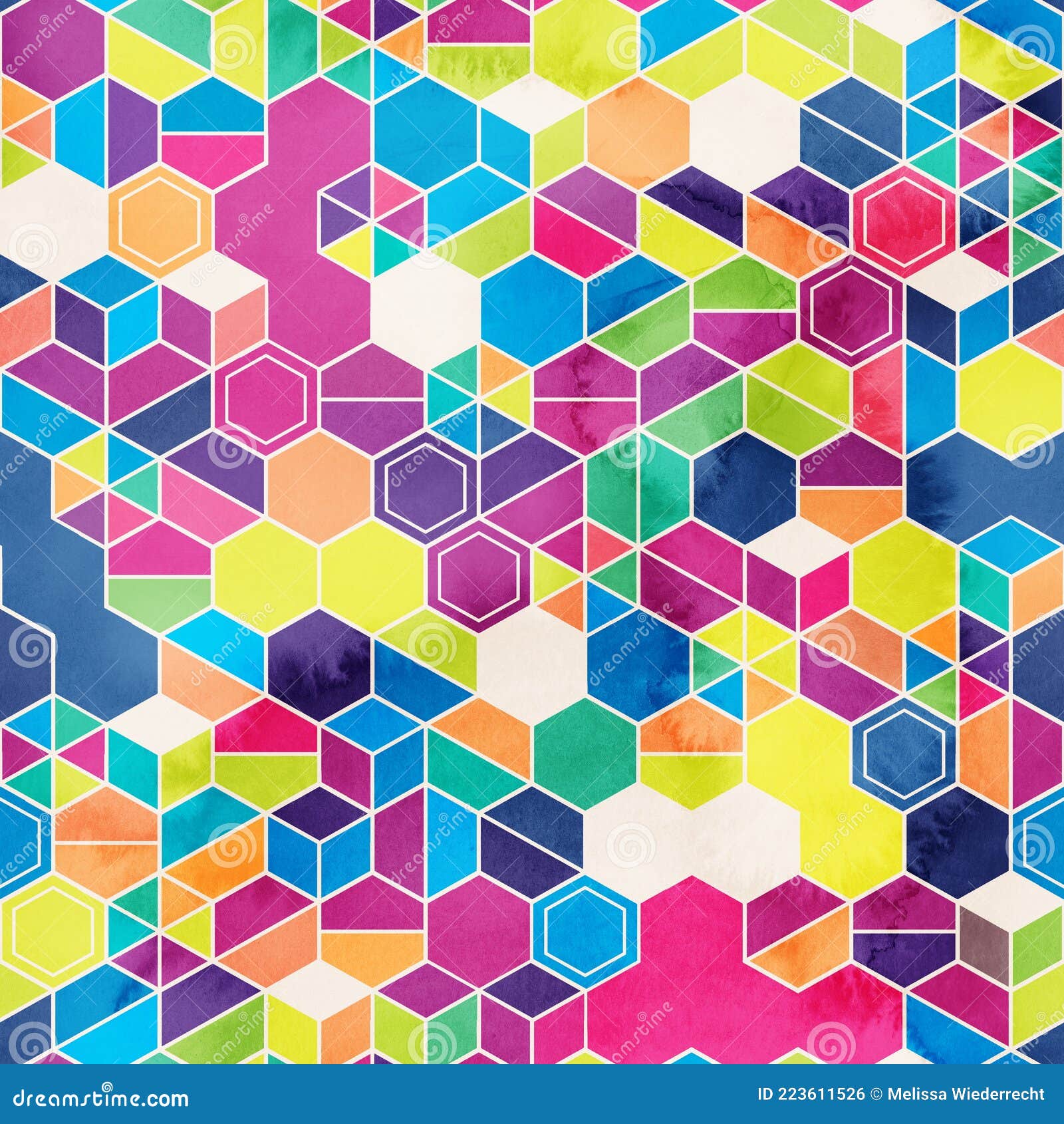Seamless Pattern of Hexagons in Random Colors in Watercolor Stock Photo ...