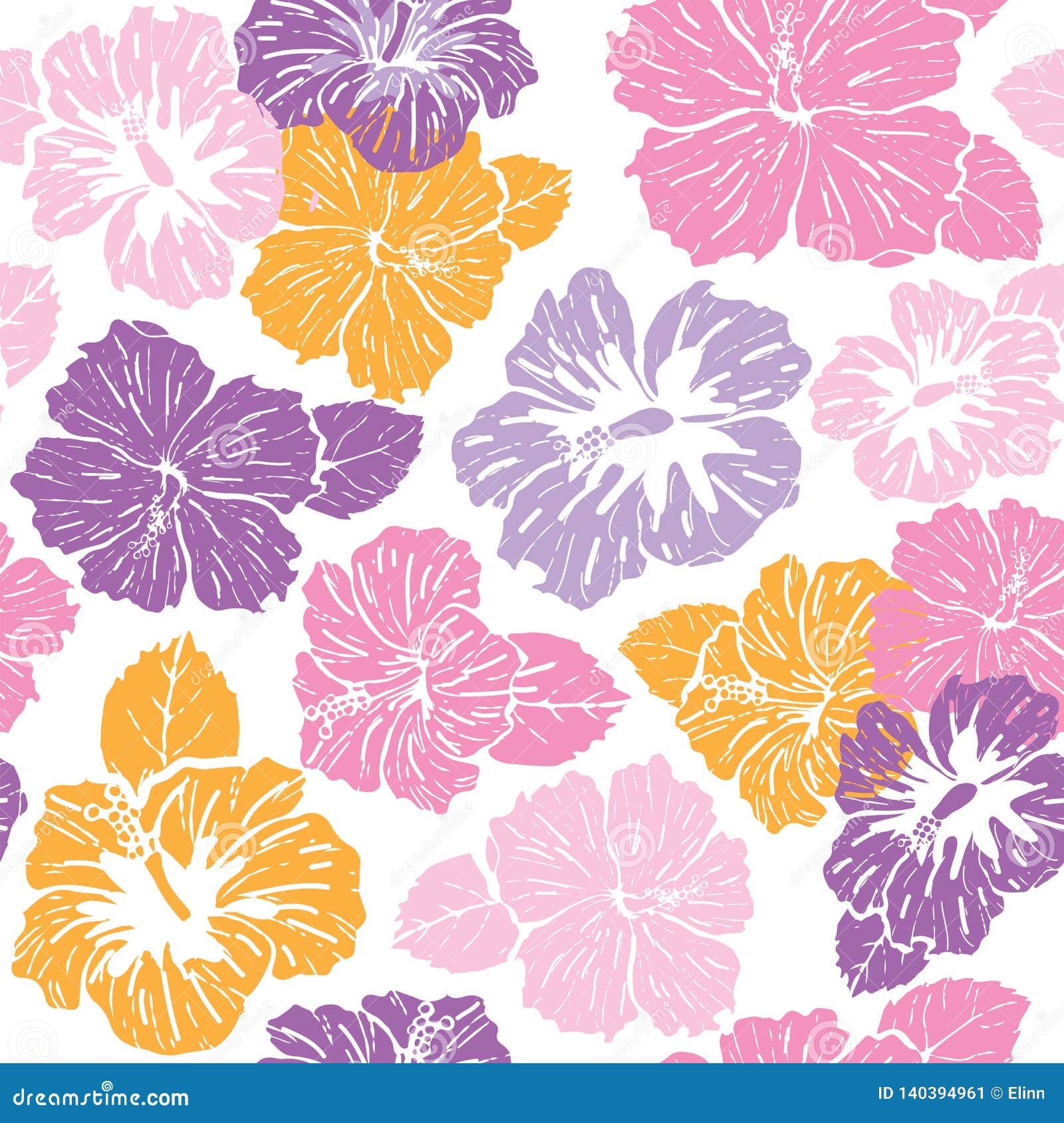 Vector Seamless Pattern Hibiscus Flowers on White Stock Vector ...