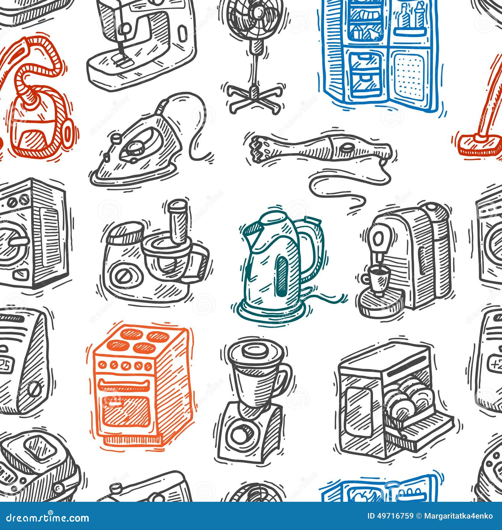 Seamless Pattern Home Appliances Stock Vector - Illustration of objects ...